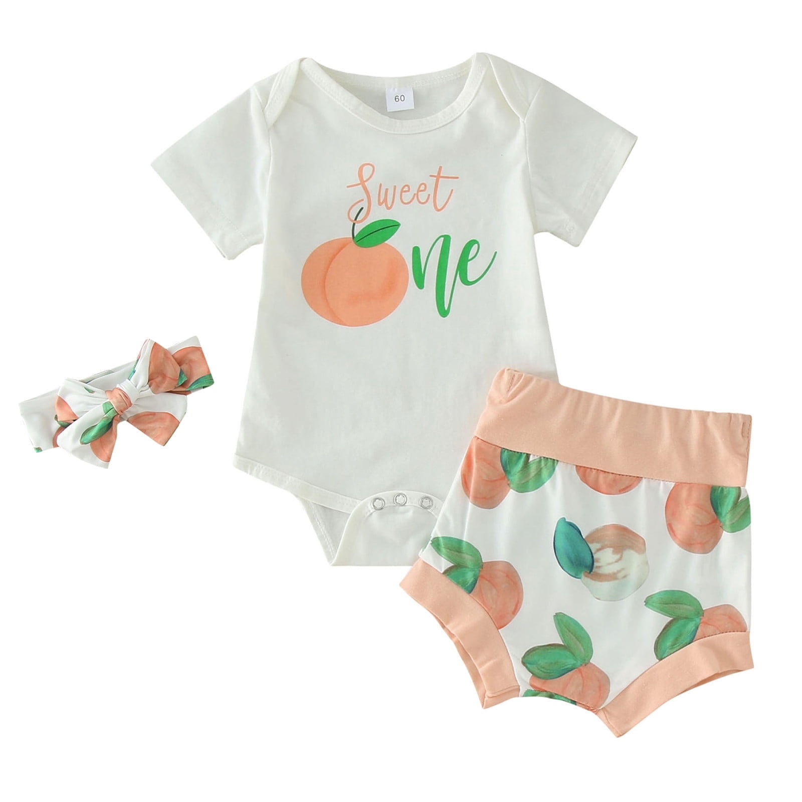 LMTODLFG Baby Girl Clothes Toddler Girls Short Sleeve Peach Prints Romper Bodysuit Shorts ...