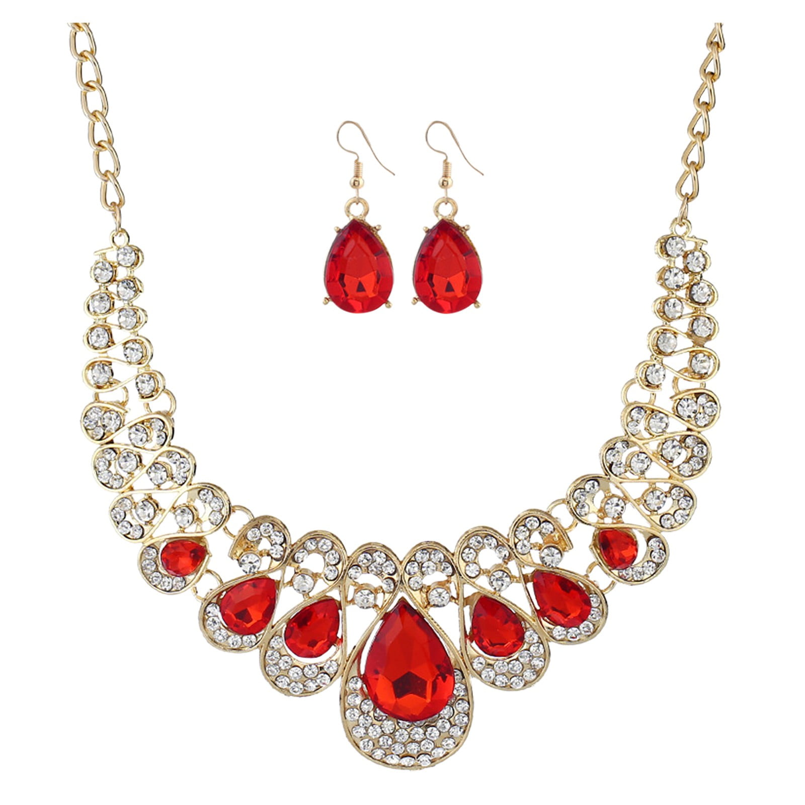 LMTODLFG Bride Crystal Necklace Earrings Set Bridal Wedding Jewelry ...