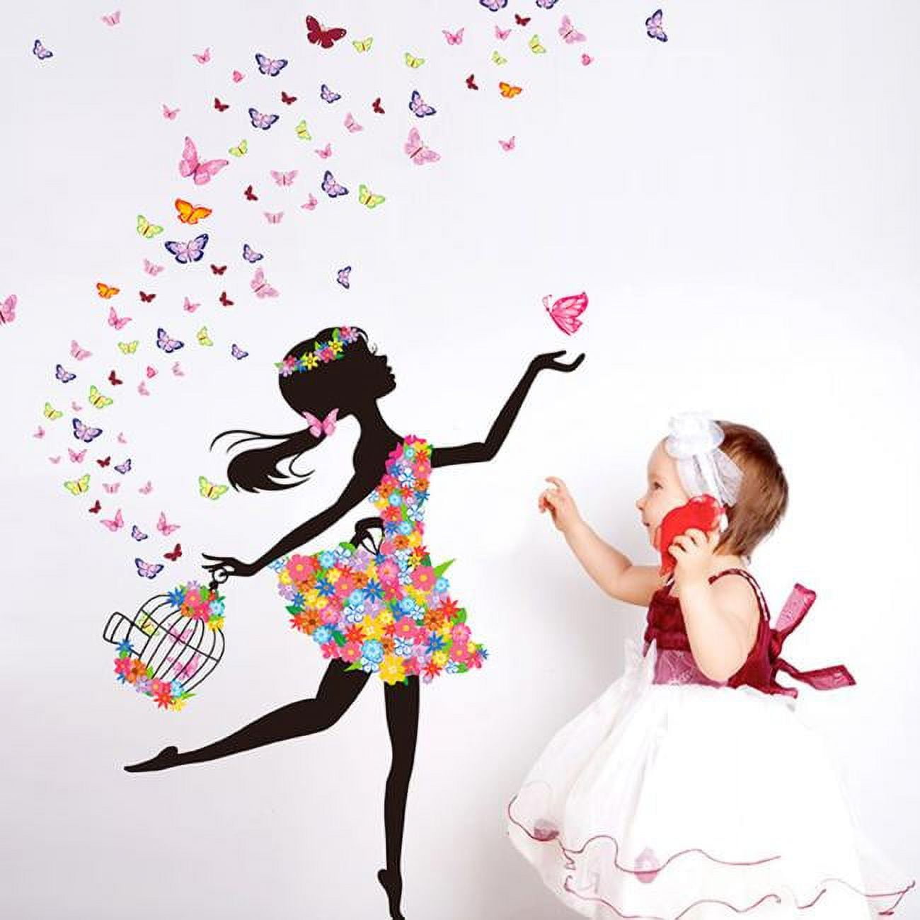 LMTODLFG Flower Fairy Wall Decals Peel and Stick Large Princess Wall ...