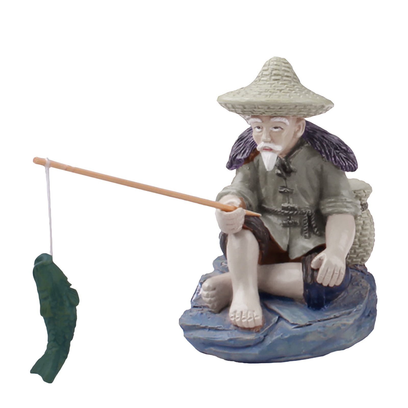 LMTODLFG Mini Fisherman Figurines,Miniature Resin Fishing Old Man ...