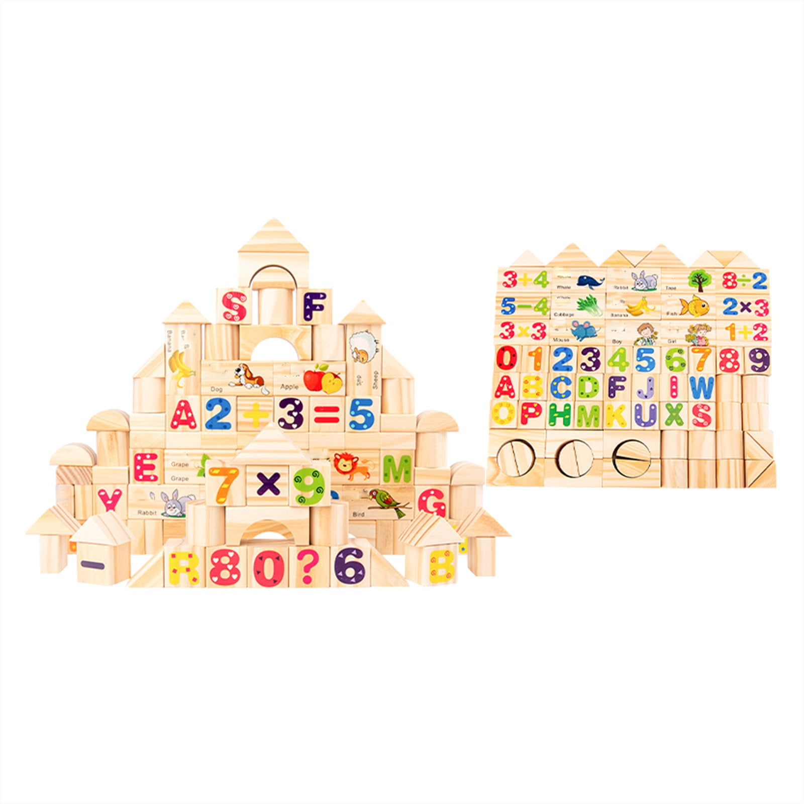 LMTODLFG Wooden ABC Toy Building Blocks for Toddlers 1-3 110 PCS Wood ...