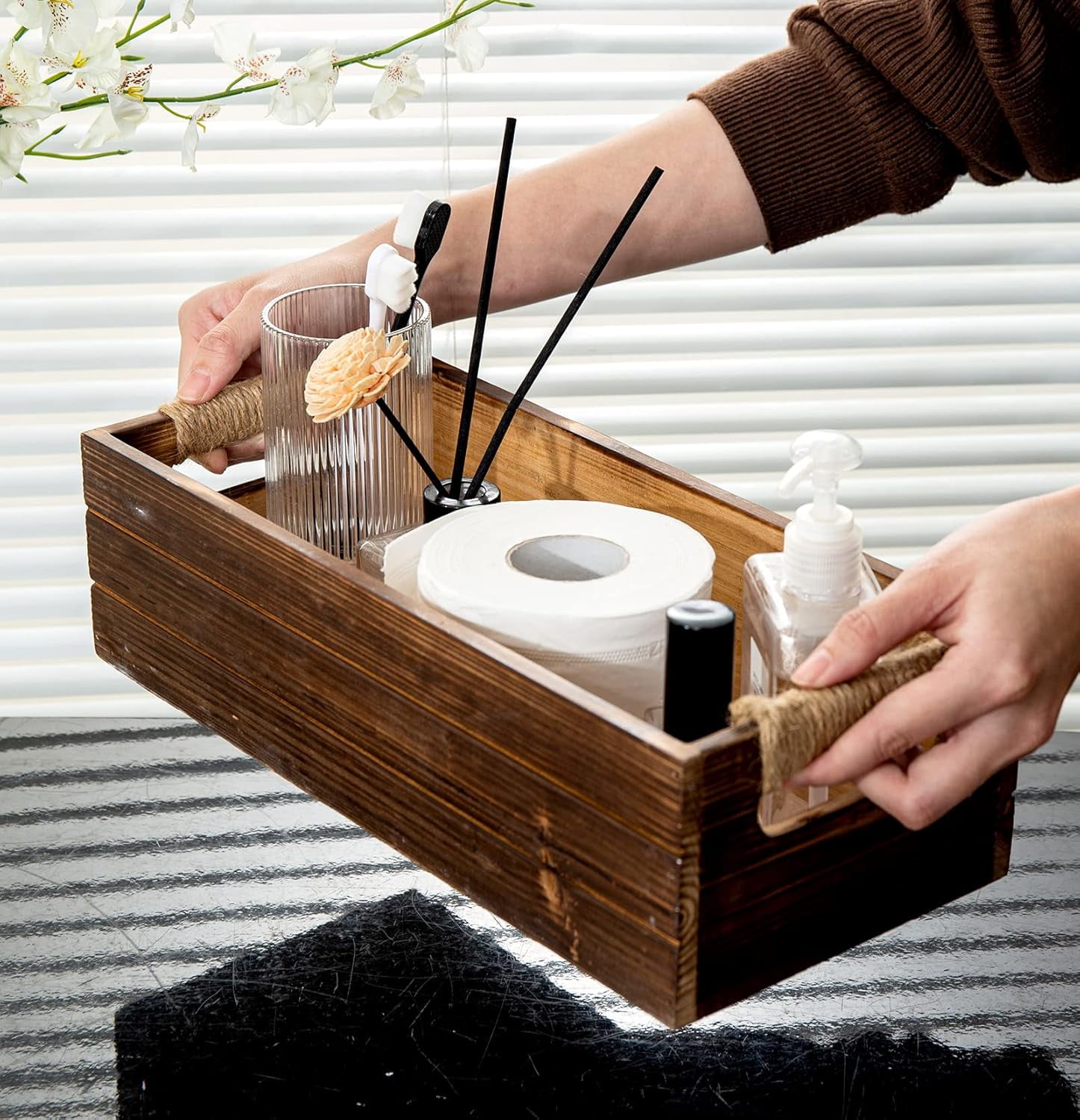 LMUMN-Rustic Wooden Box, Toilet Paper Holder, Farmhouse Bathroom Decor ...