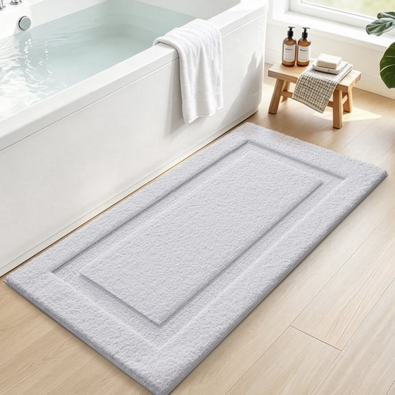 Geometric Flower and Daisy Beige Non Slip Microfiber Bathroom Rugs ...