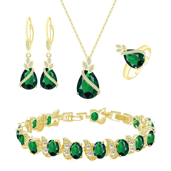 LMXXVJ Created Green Emerald Jewelry Set for Women,18k Gold Plated ...