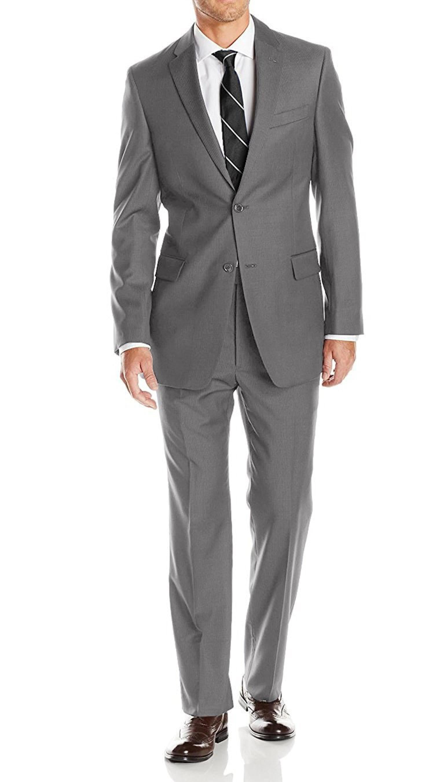 Mens Ticket Pocket 2 Piece Grey Modern Fit Suit Luciano - Walmart.com