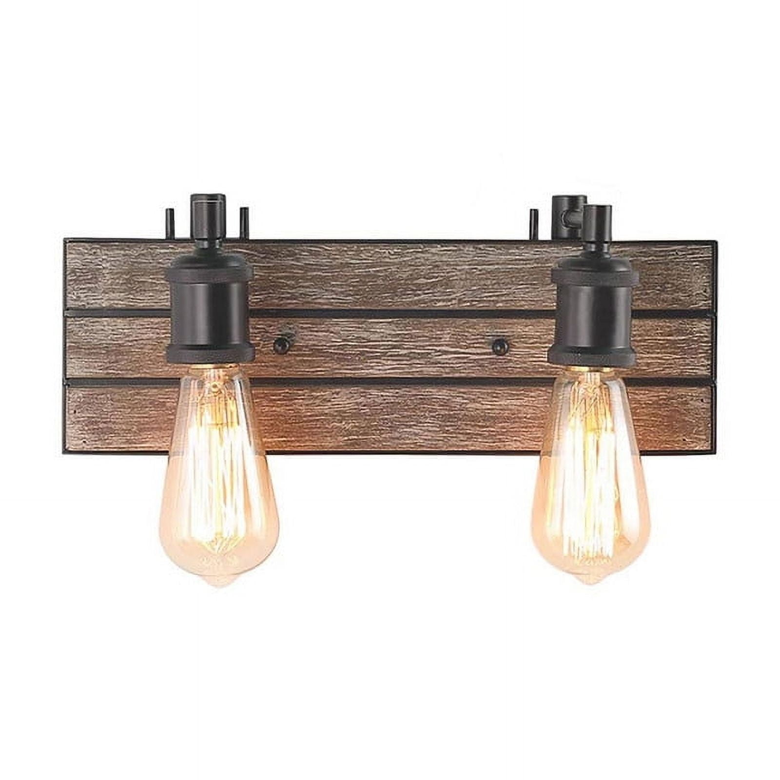 LNC 2-Light Bronze and Brown Wood Farmhouse Bathroom Vanity Light,13.8 ...