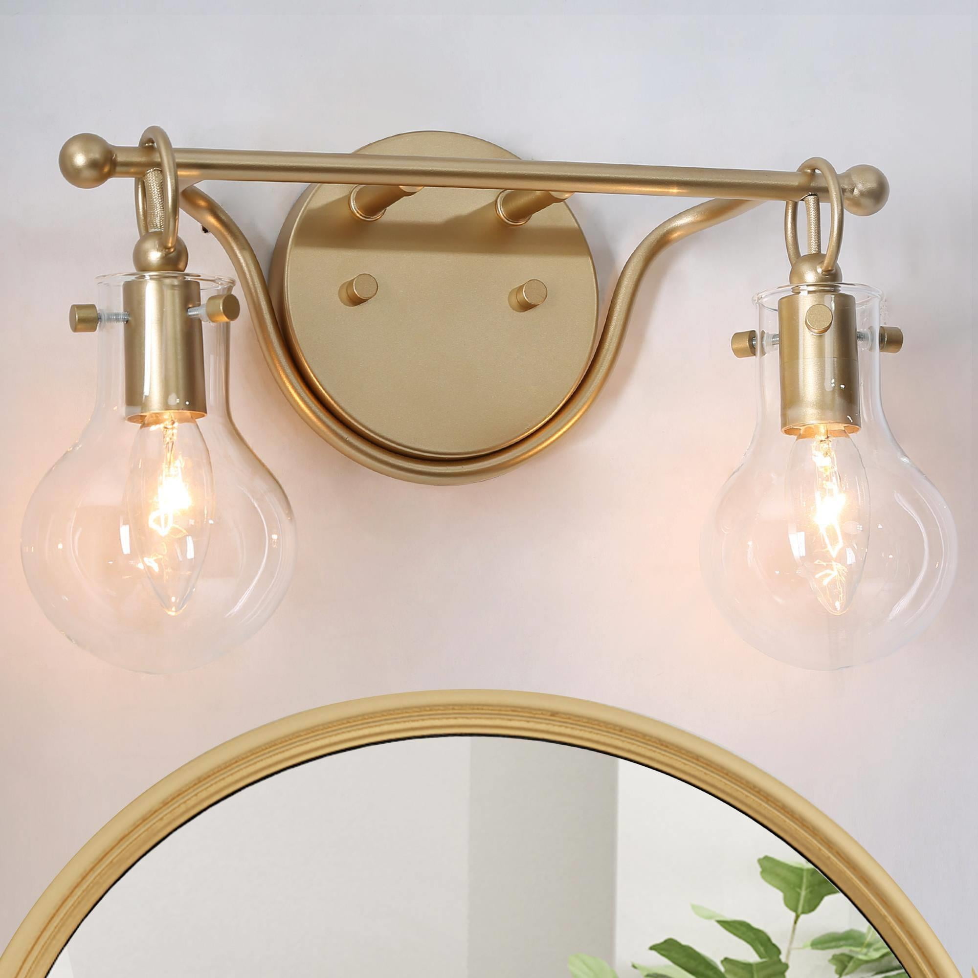 LNC 2-Light Gold Round Clear Glass Shade Modern/Contemporary Bathroom ...