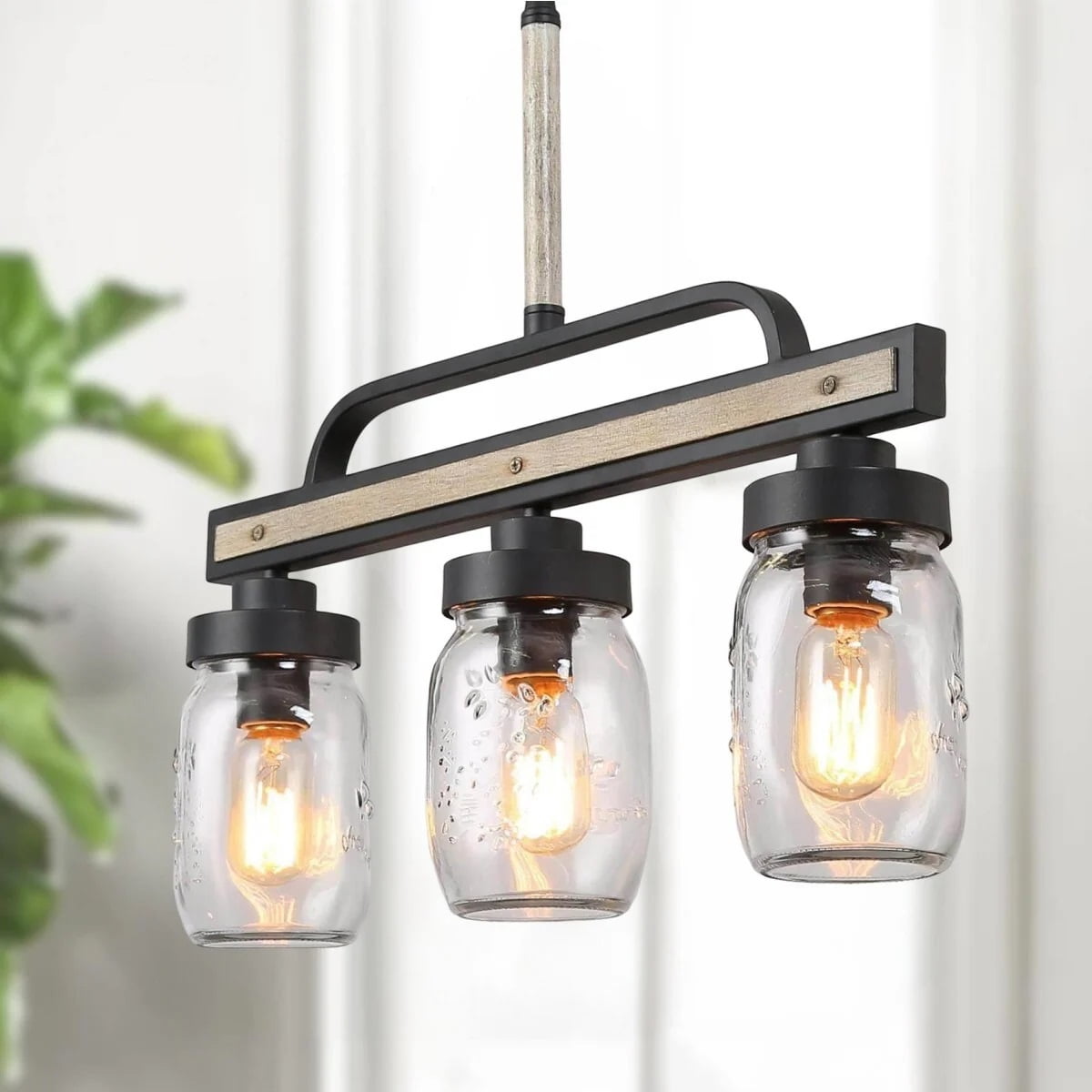 LNC 3-Light Black and Light Gray Farmhouse Clear Glass Linear LED ...