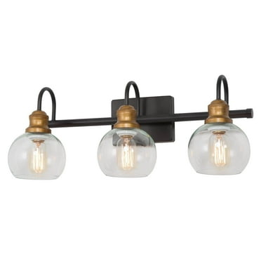 Uolfin 22 in. 3-Light Rustic Bronze Bathroom Vanity Light with Seeded ...
