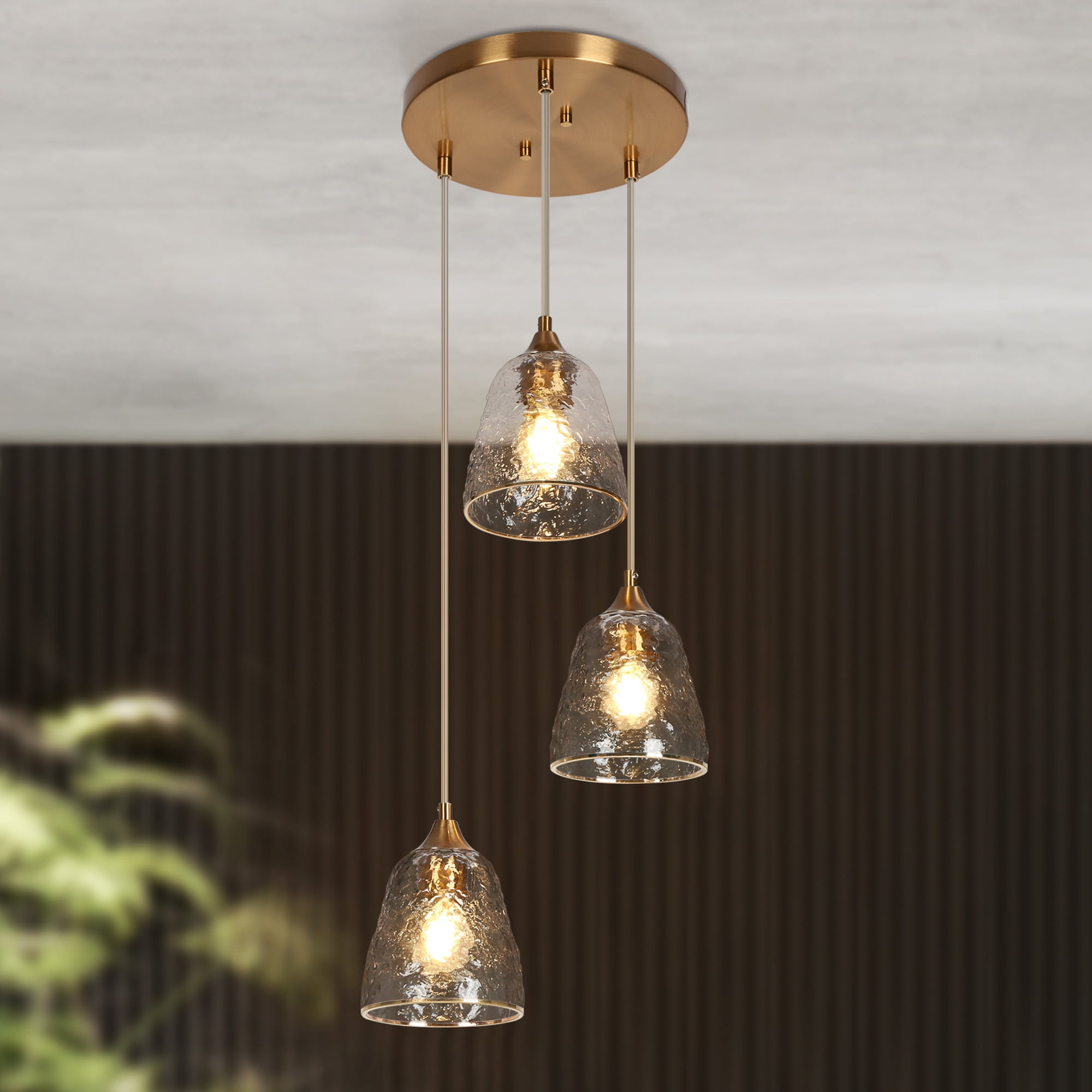 3-Light Gold Modern/Contemporary Art Glass Bell LED Pendant Light, For ...
