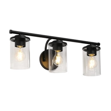 2-Light Bronze and Brown Wood Farmhouse Bathroom Vanity Light,13.8"L x ...