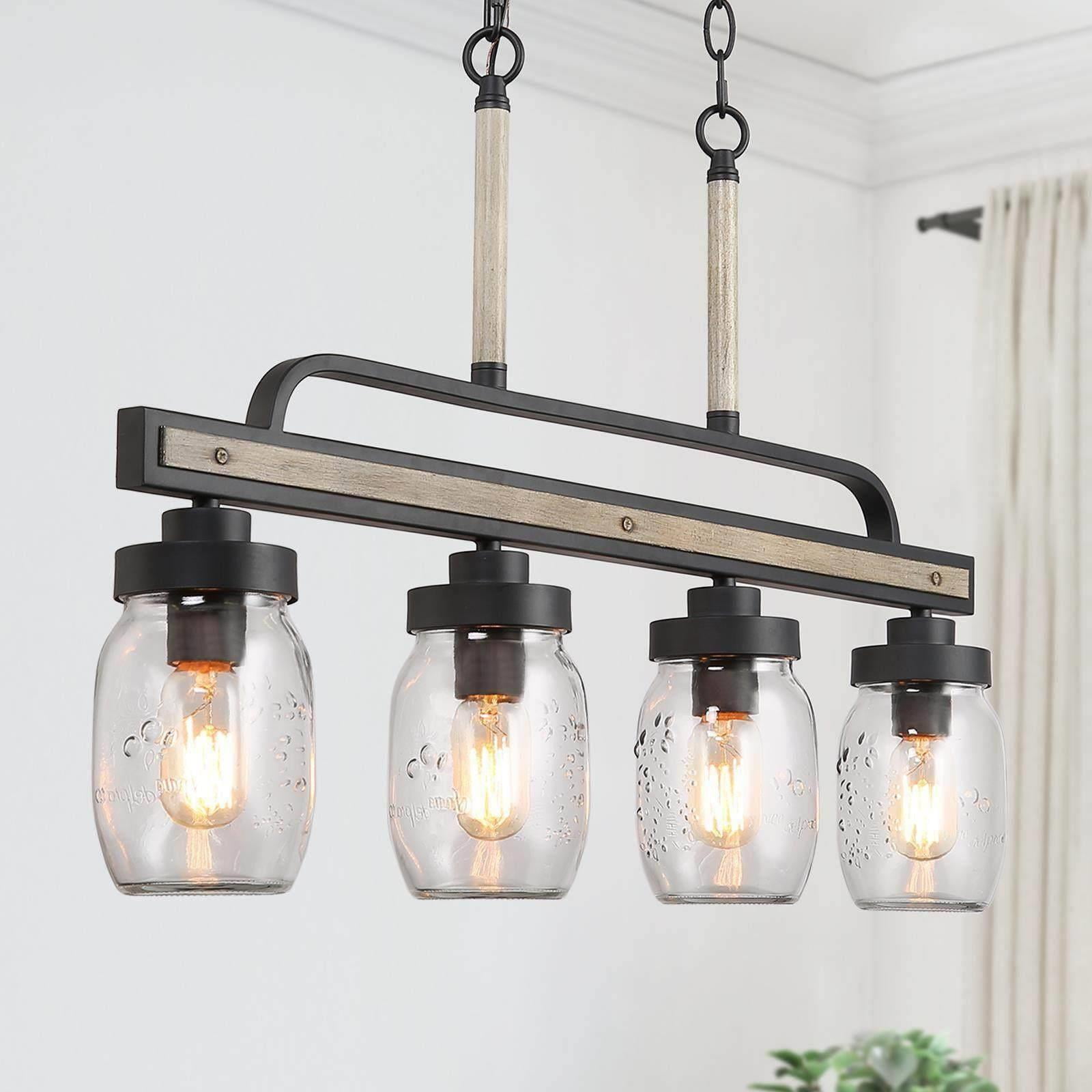 LNC 4-Light Black and Light Gray Farmhouse Clear Glass Linear LED ...
