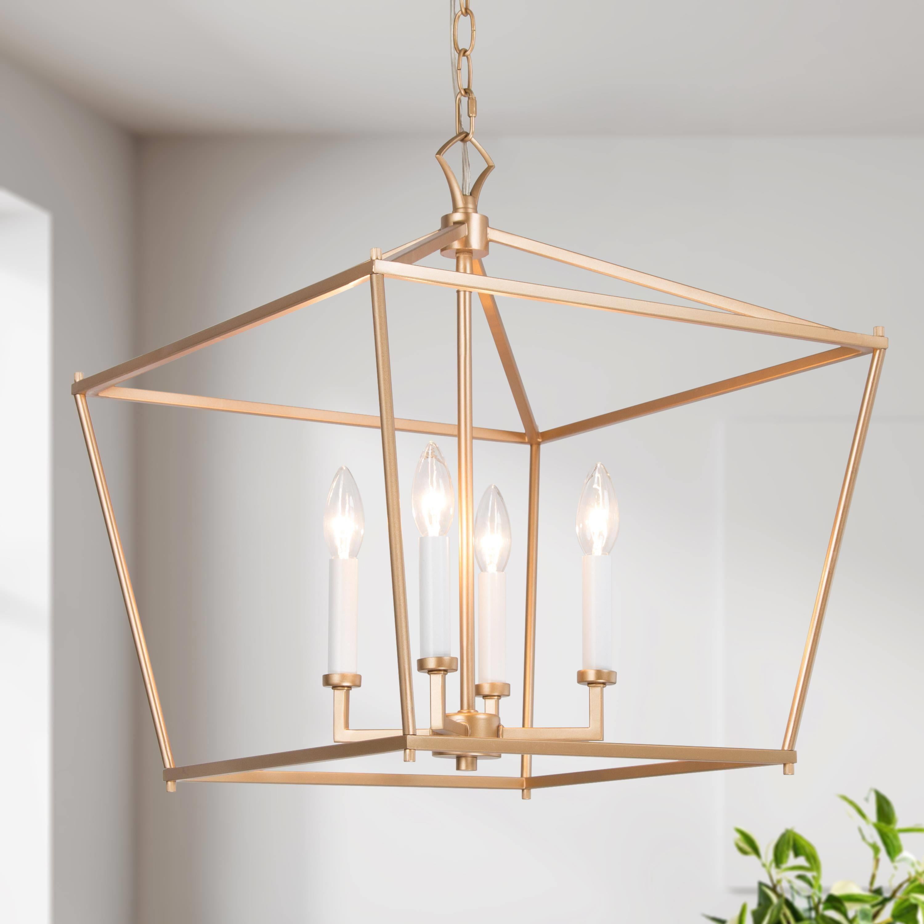 4-Light Matte Gold and White Modern/Contemporary Cage LED Chandelier ...