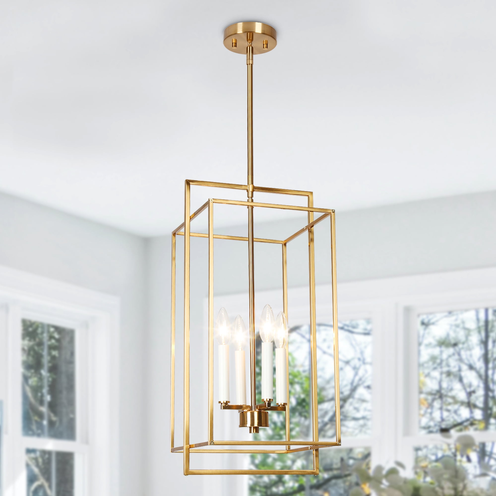 LNC 4-Light Polished Gold and White Candle Modern Linear Hanging ...