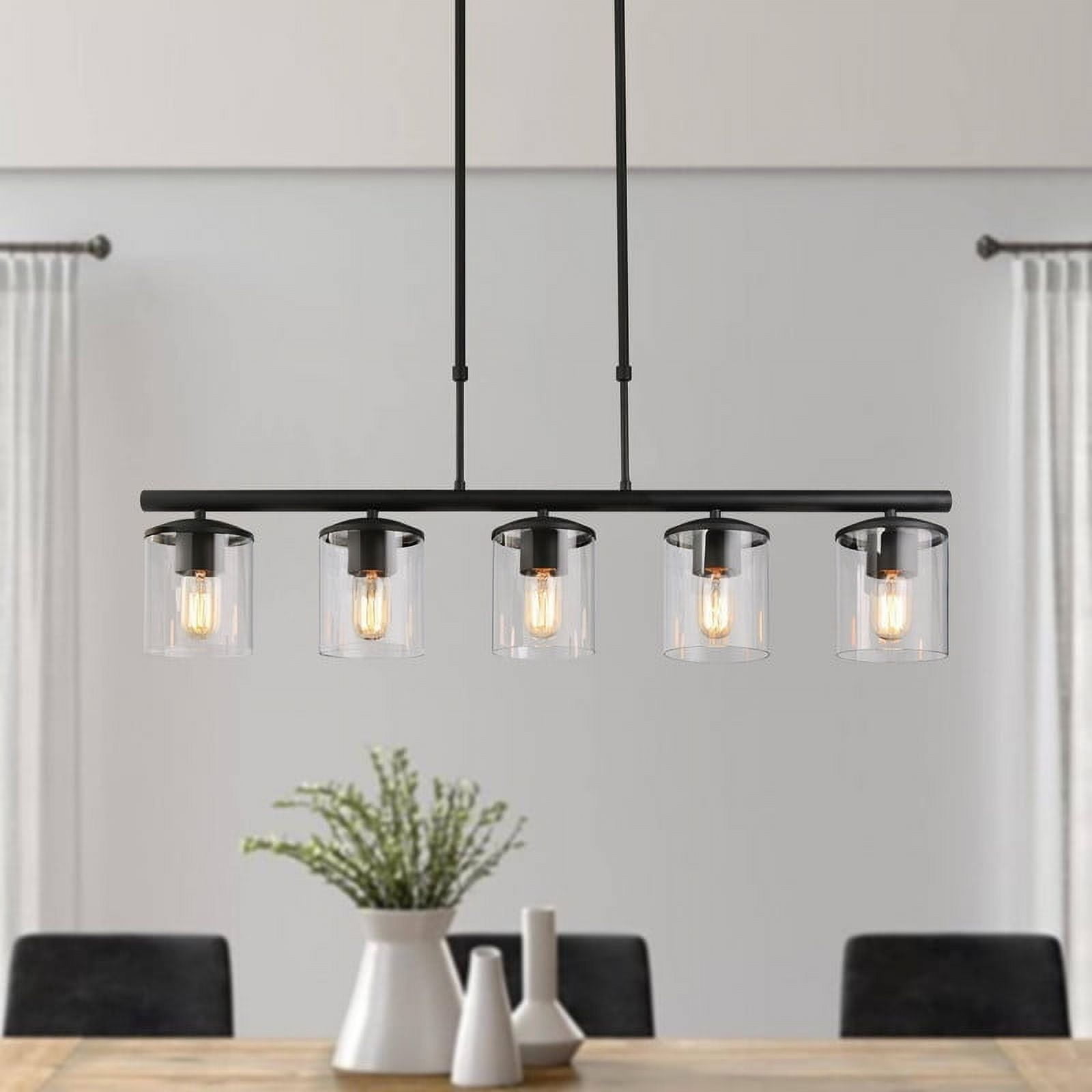 LNC Modern Black 5-Light Linear Kitchen Island Pendant with Clear Glass ...