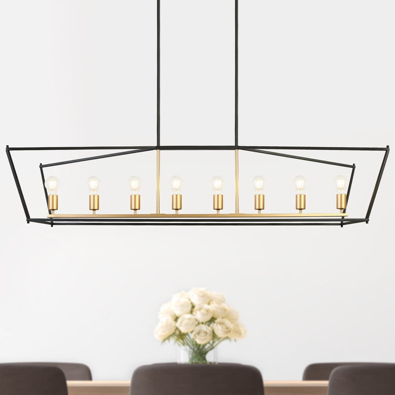 LNC 55-in 8-Light Ovversized Kitchen Island Linear Chandelier,Black ...