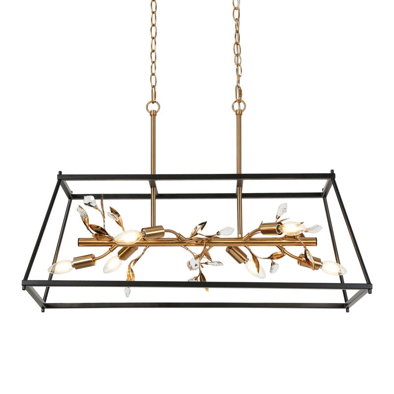LNC 6-Light Matte Black and Polished Gold Modern/Art Rectangle Pendant ...