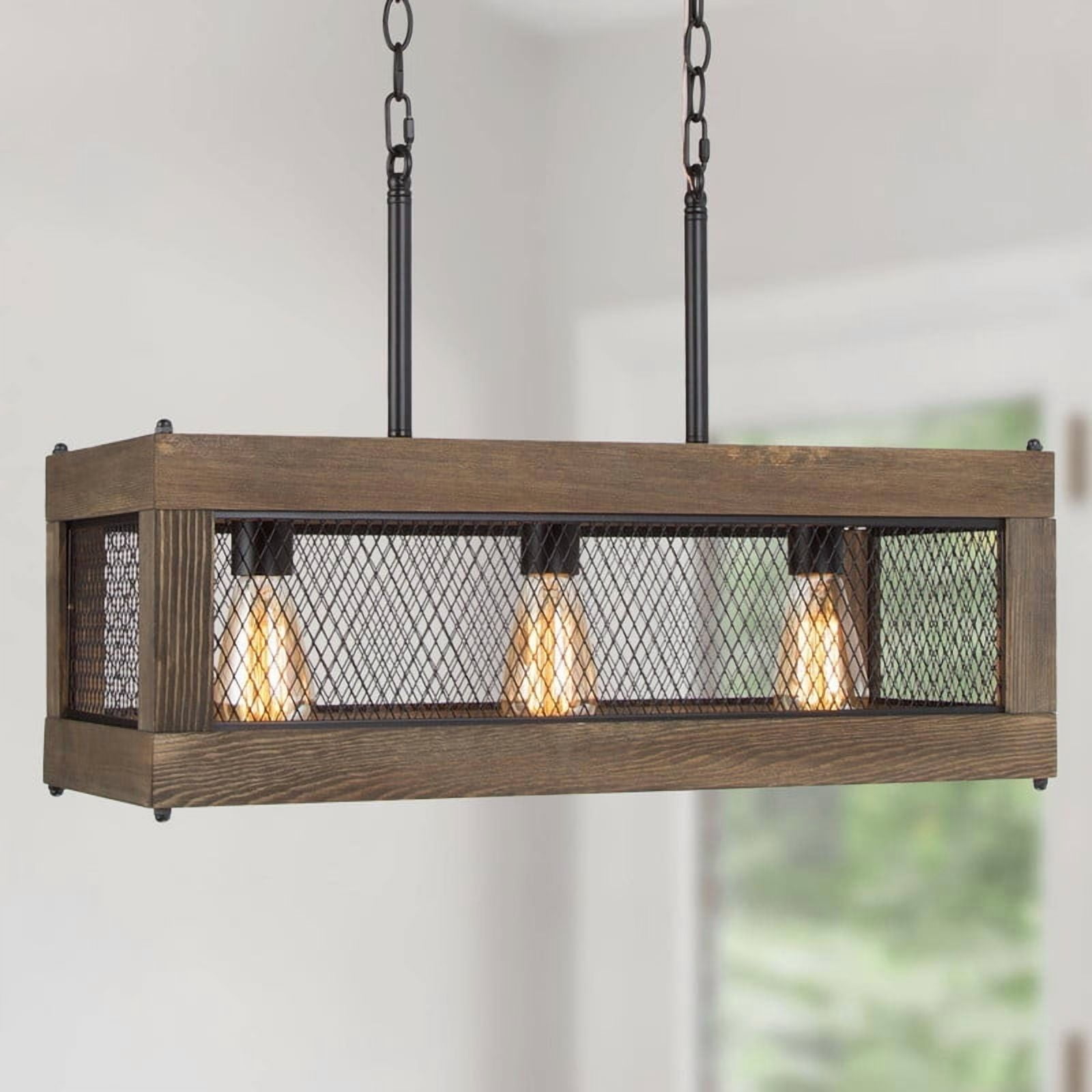 LNC Aerissera 3-Light Linear Island Light in Matte Black and Rustic Pine Finish - Walmart.com