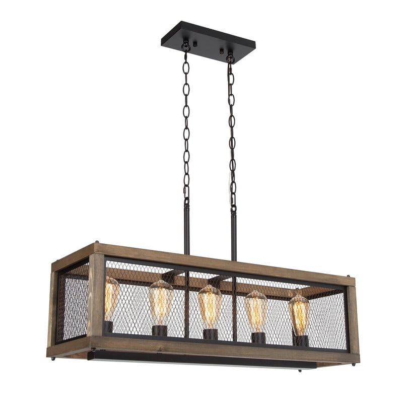 LNC Aerissera 5-Light Linear Island Light in Matte Black and Rustic ...