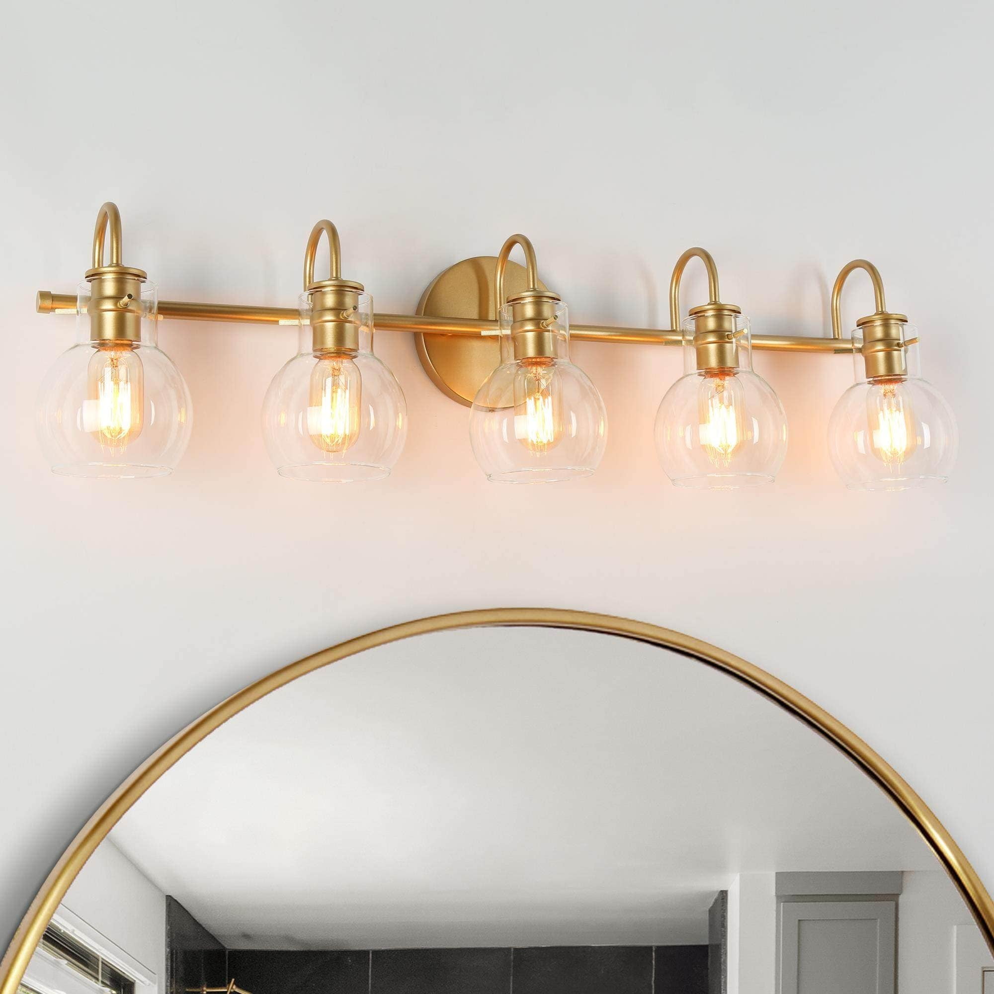 LNC Bela Modern Gold 5-Light Bathroom Vanity Light Orb Glass Wall Sconces - L 35.4"xD7.1"xH 9.1 ...