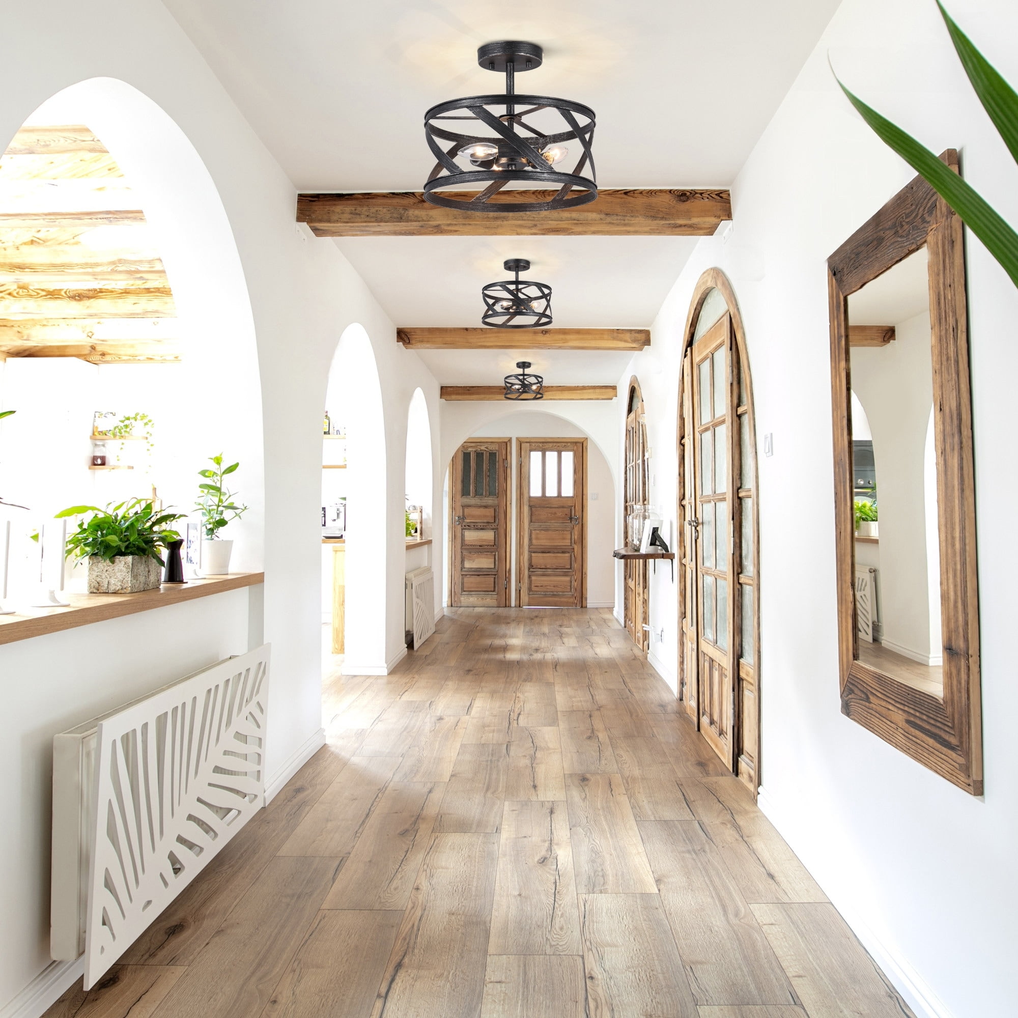 LNC Clyno Modern Farmhouse 3-Light Semi Flush Mount Rustic Black Drum ...