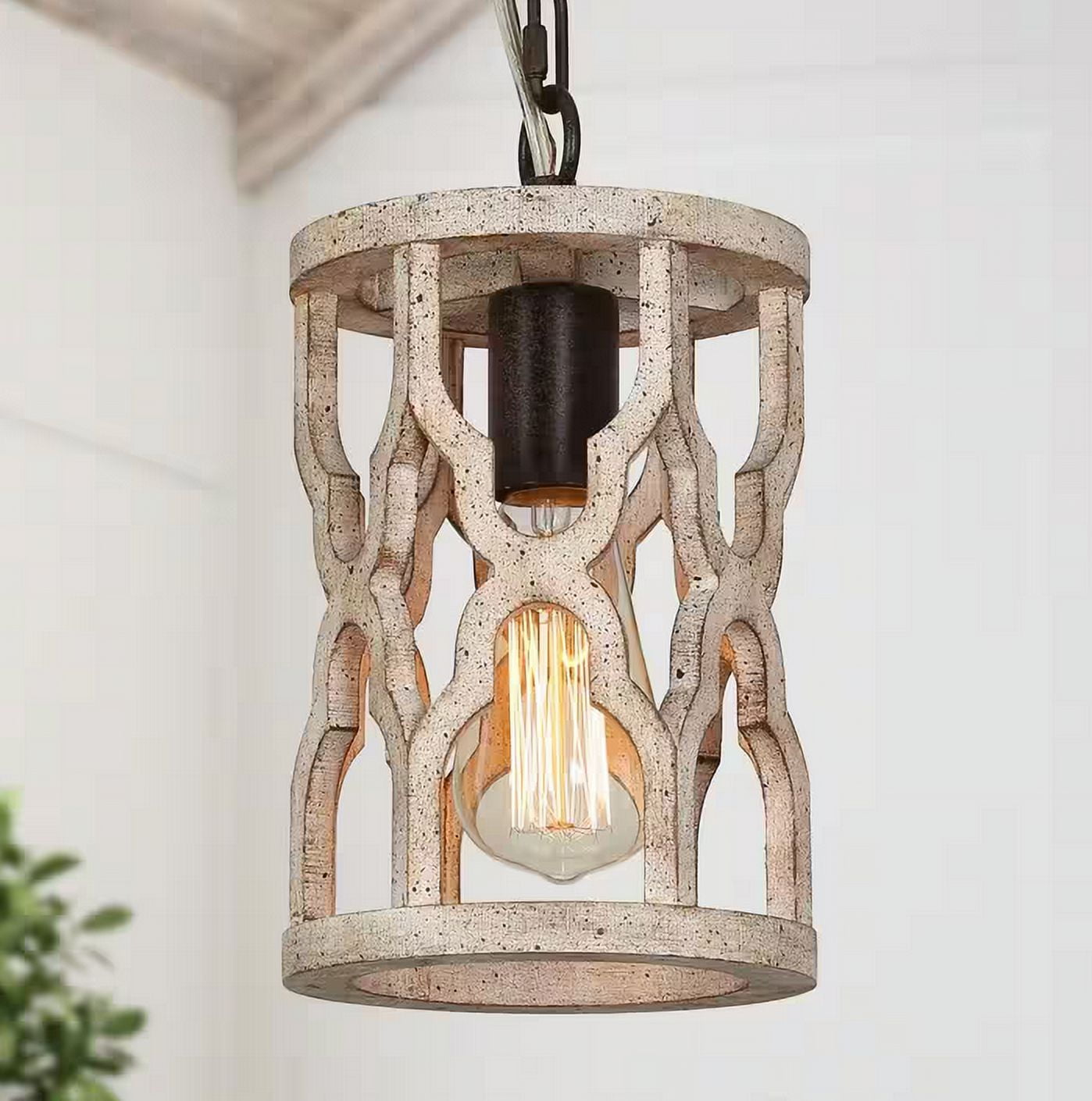 LNC Farmhouse 1-Light Rustic Bronze Drum Pendant Light with Wooden Open ...