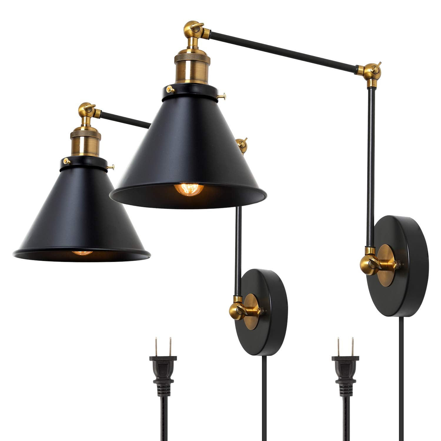 LNC Farmhouse Black Wall Sconces Plug-In Wall Light Adjustable (2-Pack ...