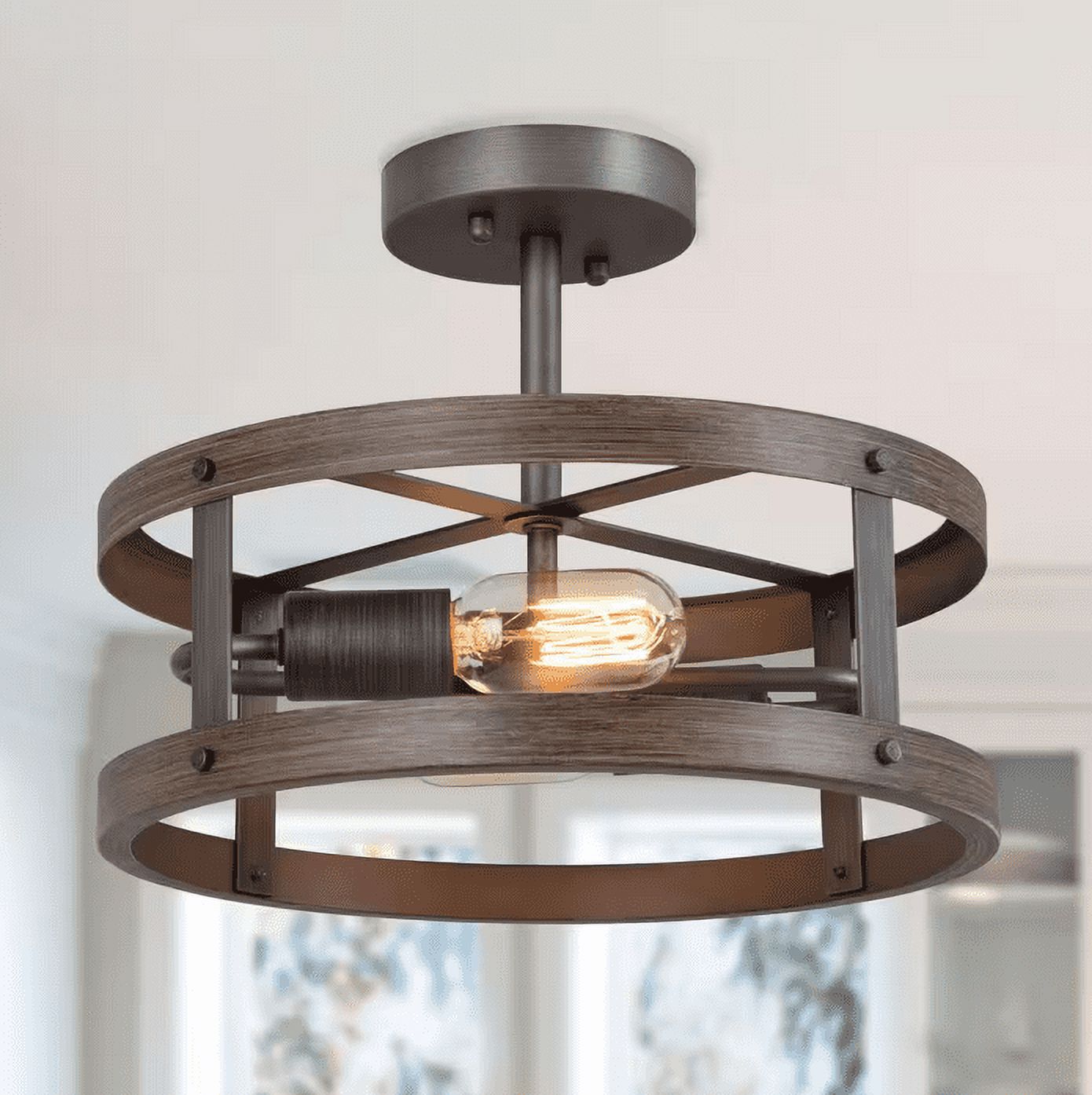 LNC Farmhouse Semi Flush Mount Light, 2-Light Modern Rustic Dark Bronze ...