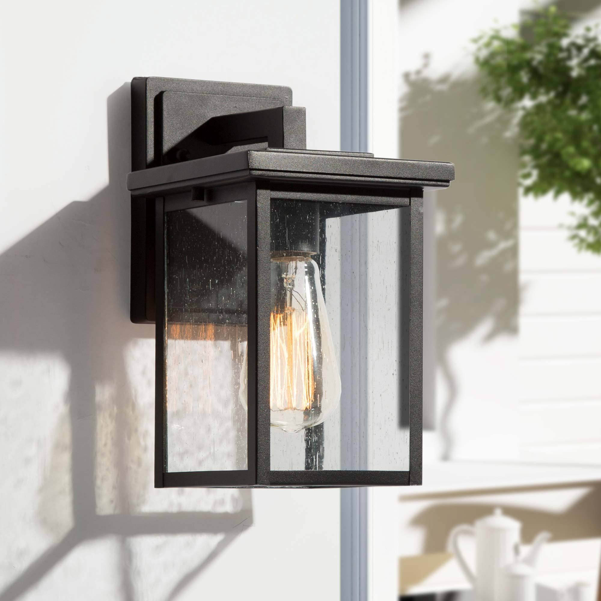 LNC Farmhouse Square Outdoor Wall Sconce with Seeded Glass in Black ...