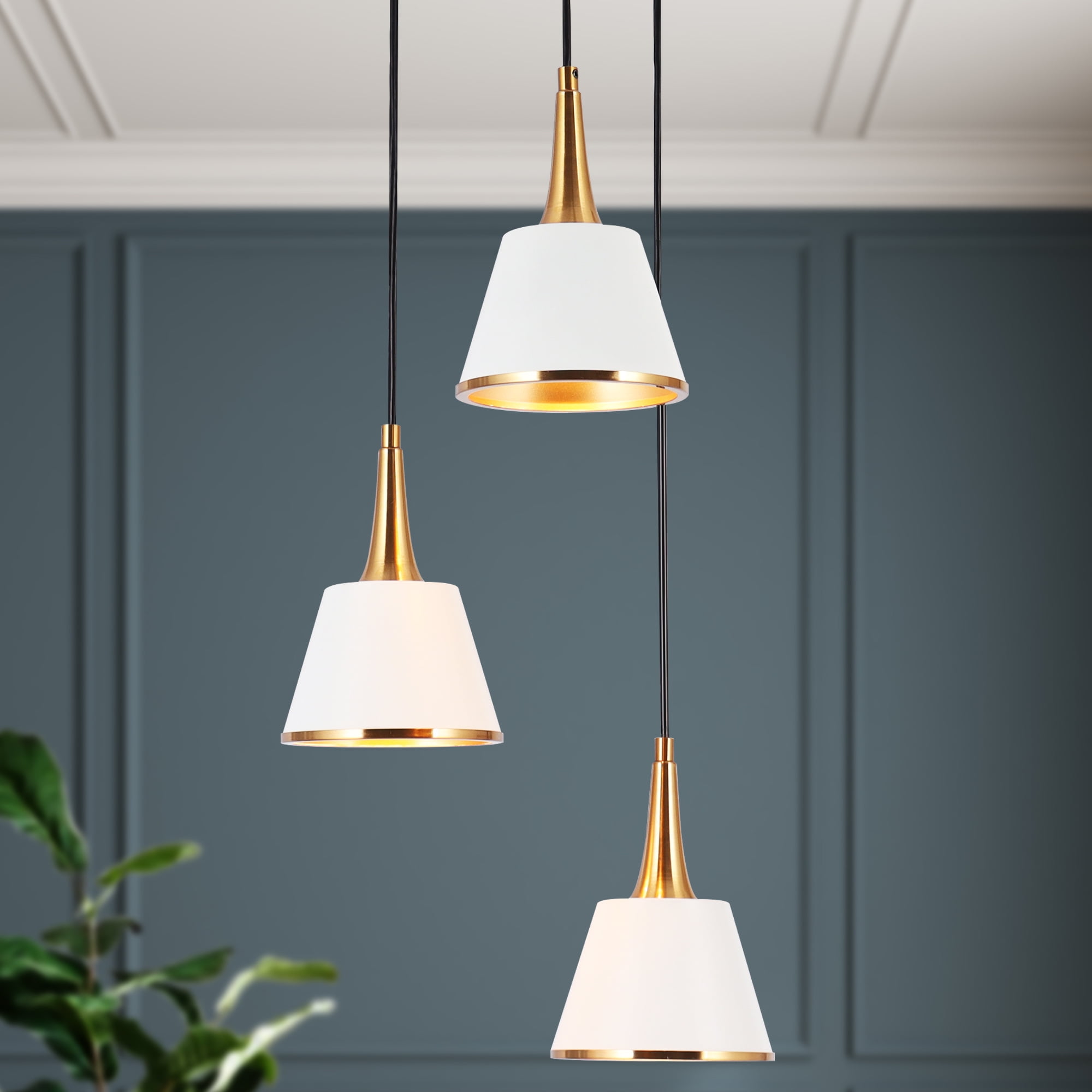 LNC Modern 3-Light Pendant Chandelier with White and Golds, Adjustable ...