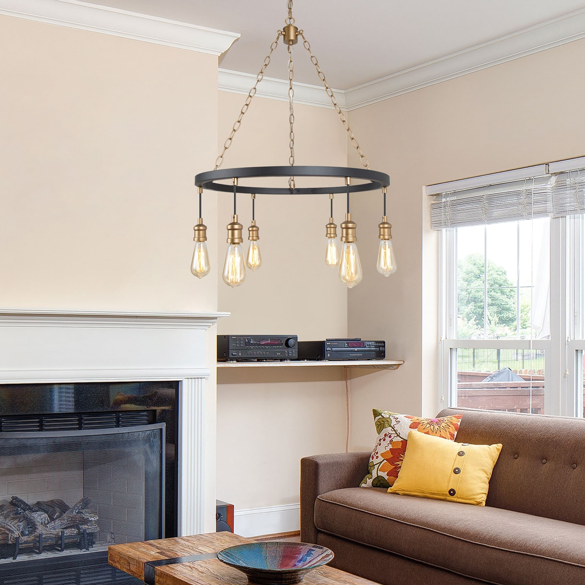 LNC Modern Farmhouse 6-Light Black Gold Wagon Wheel Chandelier for ...