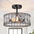 LNC Mirrer 2-Light 13-in Matte Black and Crystal Accents LED Semi-flush ...