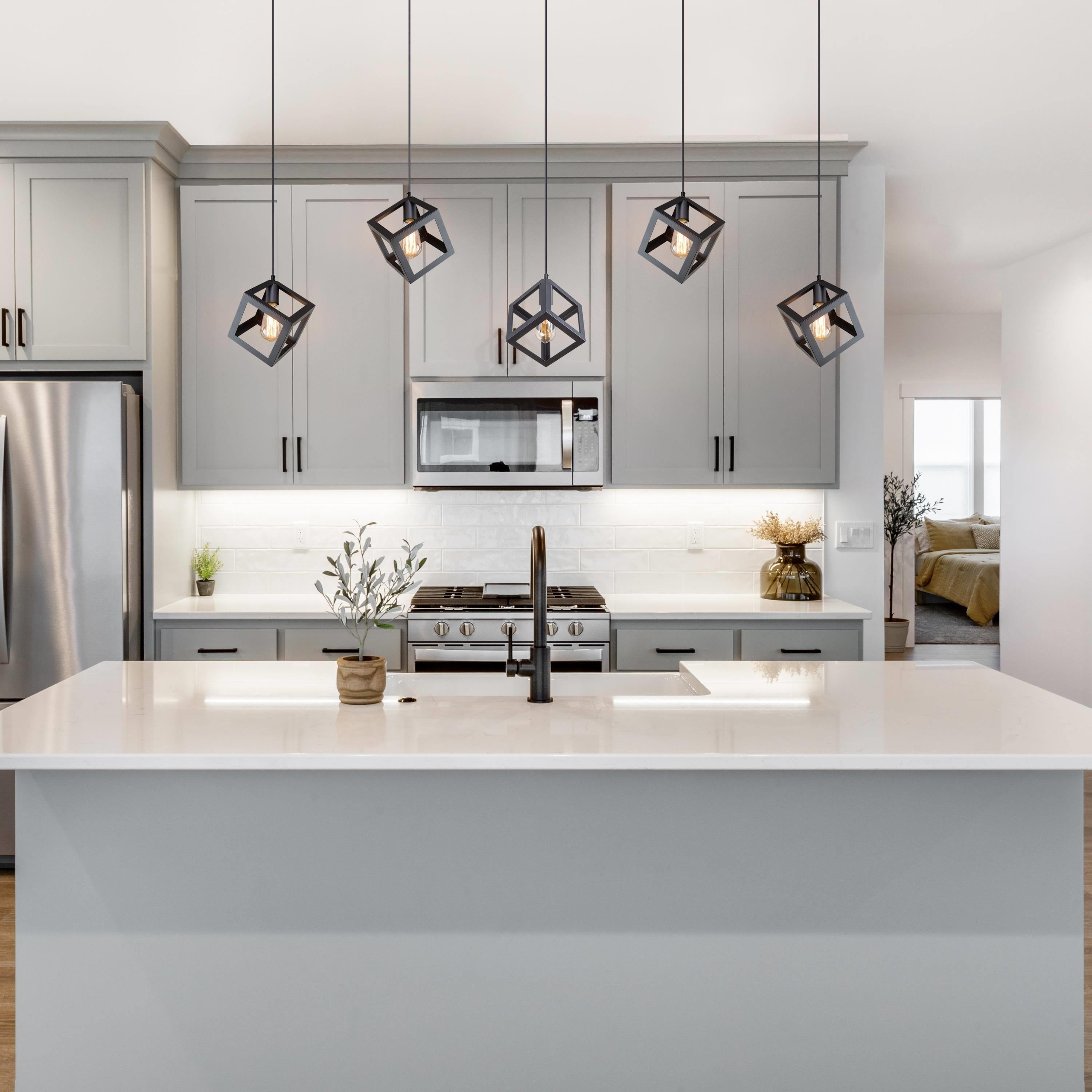 LNC Modern Industrial 1-Light Black Square Pendant Lights for Kitchen ...