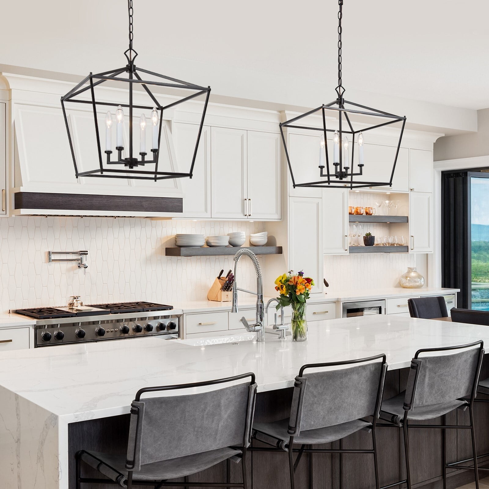 LNC Modern 4-Light Lantern Chandelier Kitchen Island Lights for Dining ...