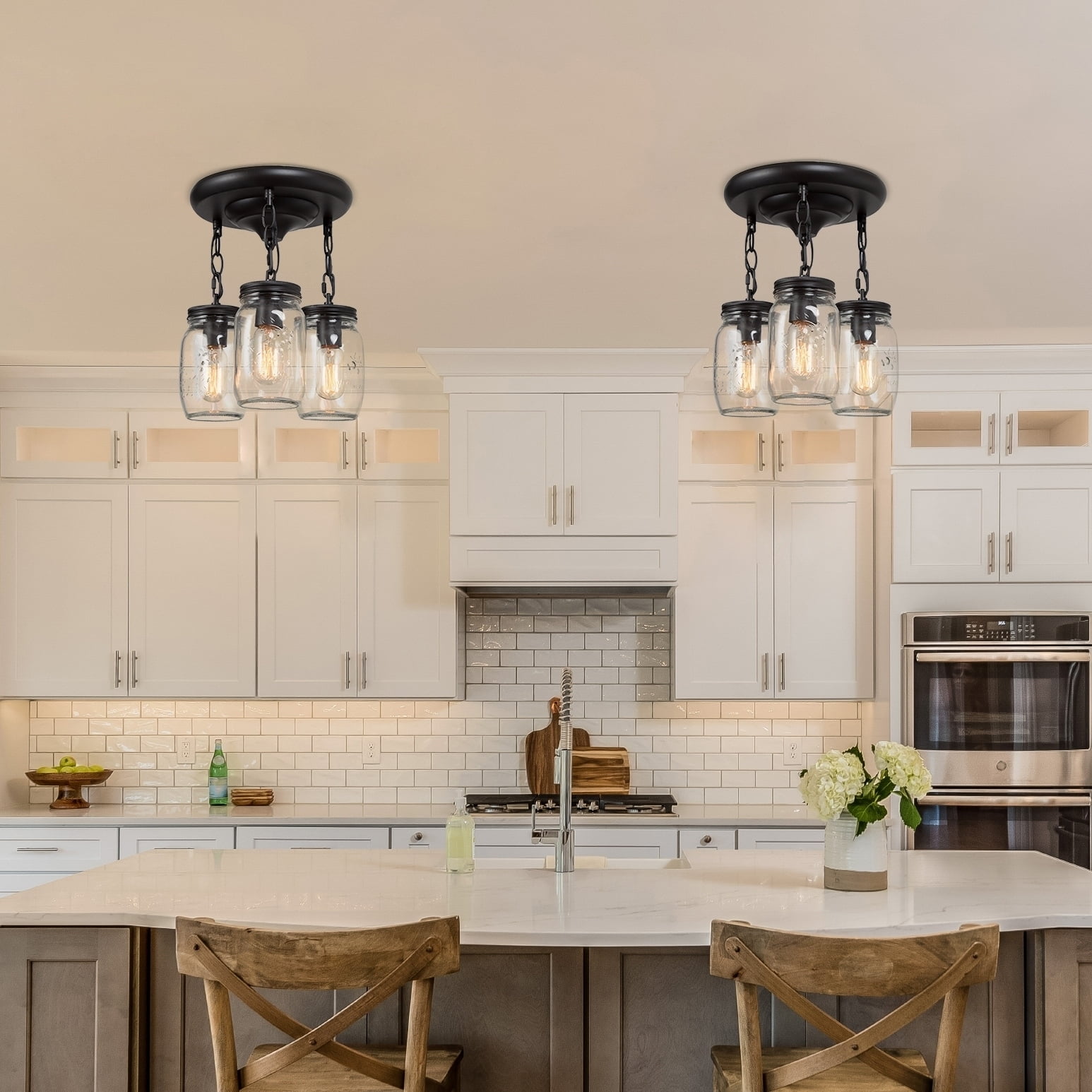 LNC Modern Farmhouse 3-Light Chandelier Mason Jar Glass Semi Flush ...
