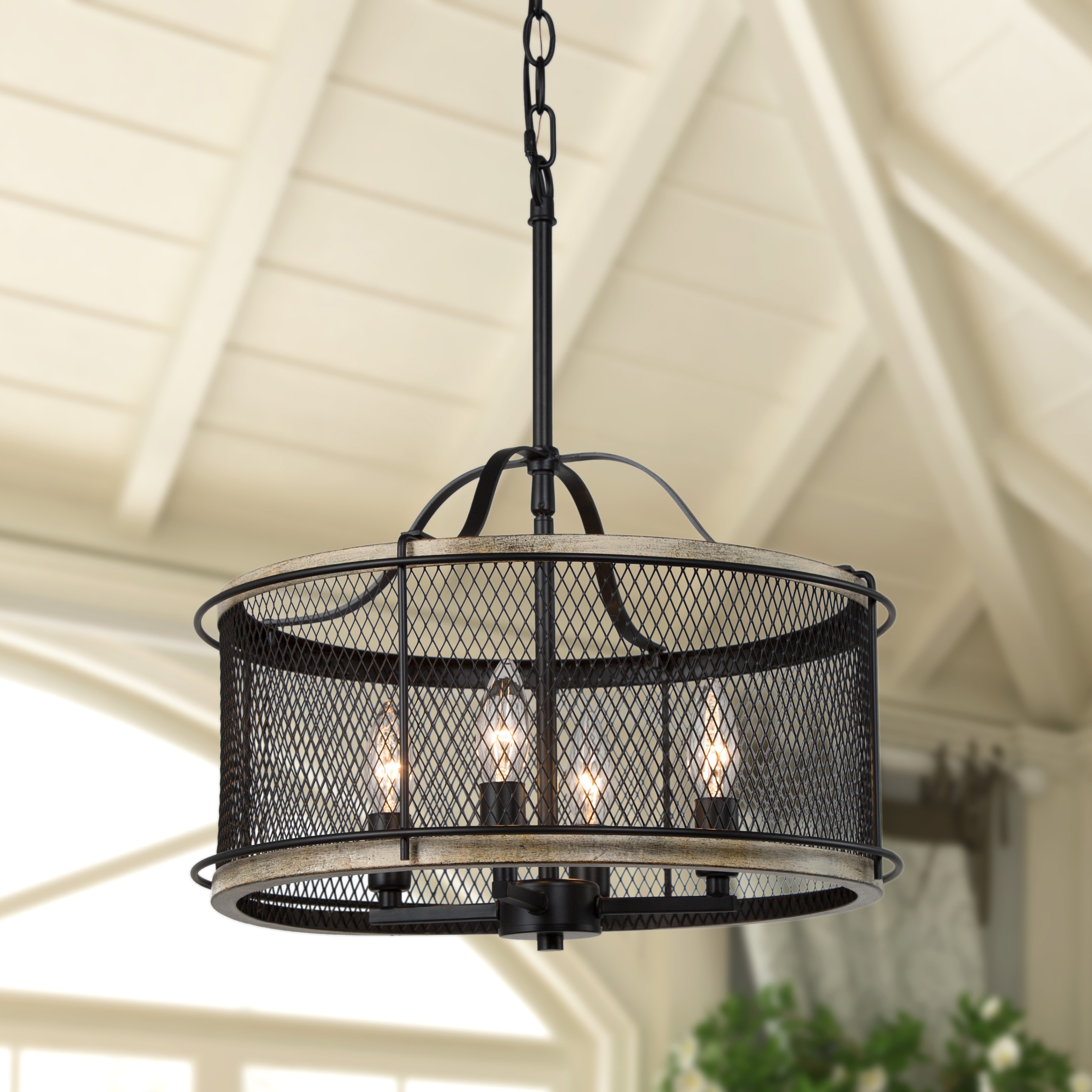 LNC Modern Farmhouse 4-Light Drum Metal Cage Chandelier for Dining Room ...