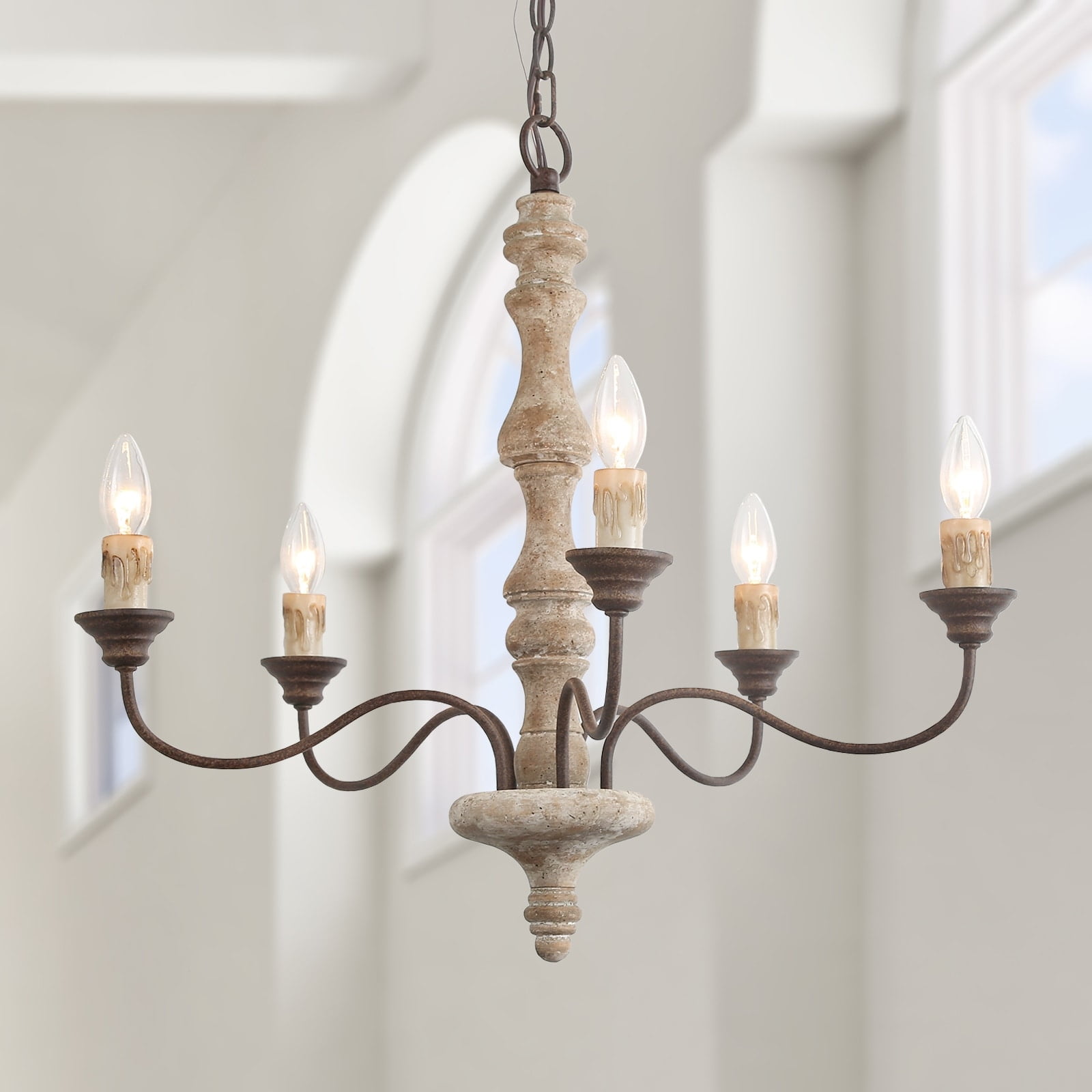 LNC Modern Farmhouse 5-Light Wood Chandelier French Country Ceiling ...
