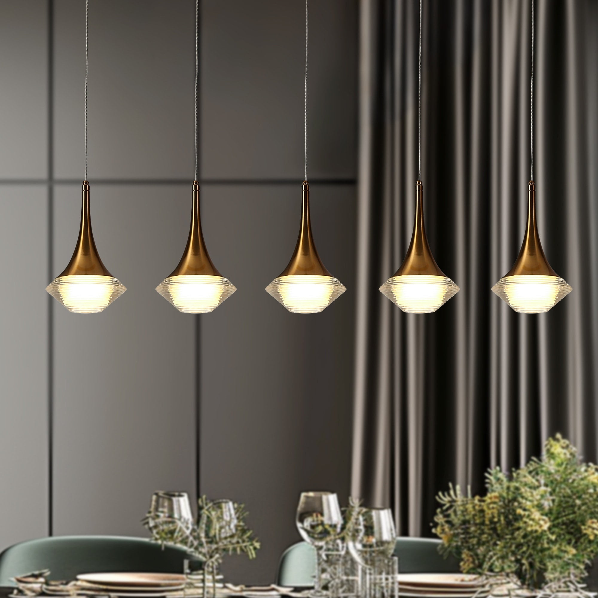 LNC Modern LED 5-Light Chandeliers Island Pendant Lights for Kitchen Island - Gold - Walmart.com