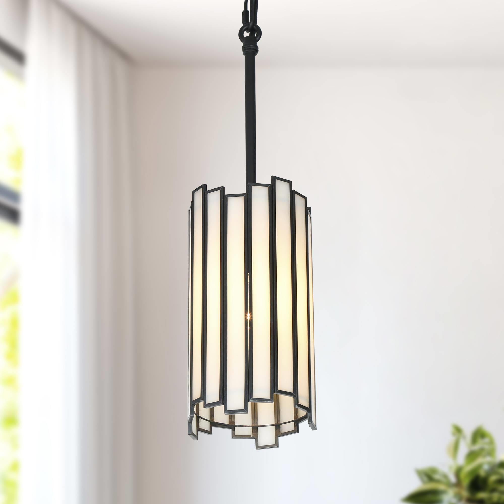 LNC Samay Matte Black and Clear Tiffany Glass Tiffany Cylinder Mini ...