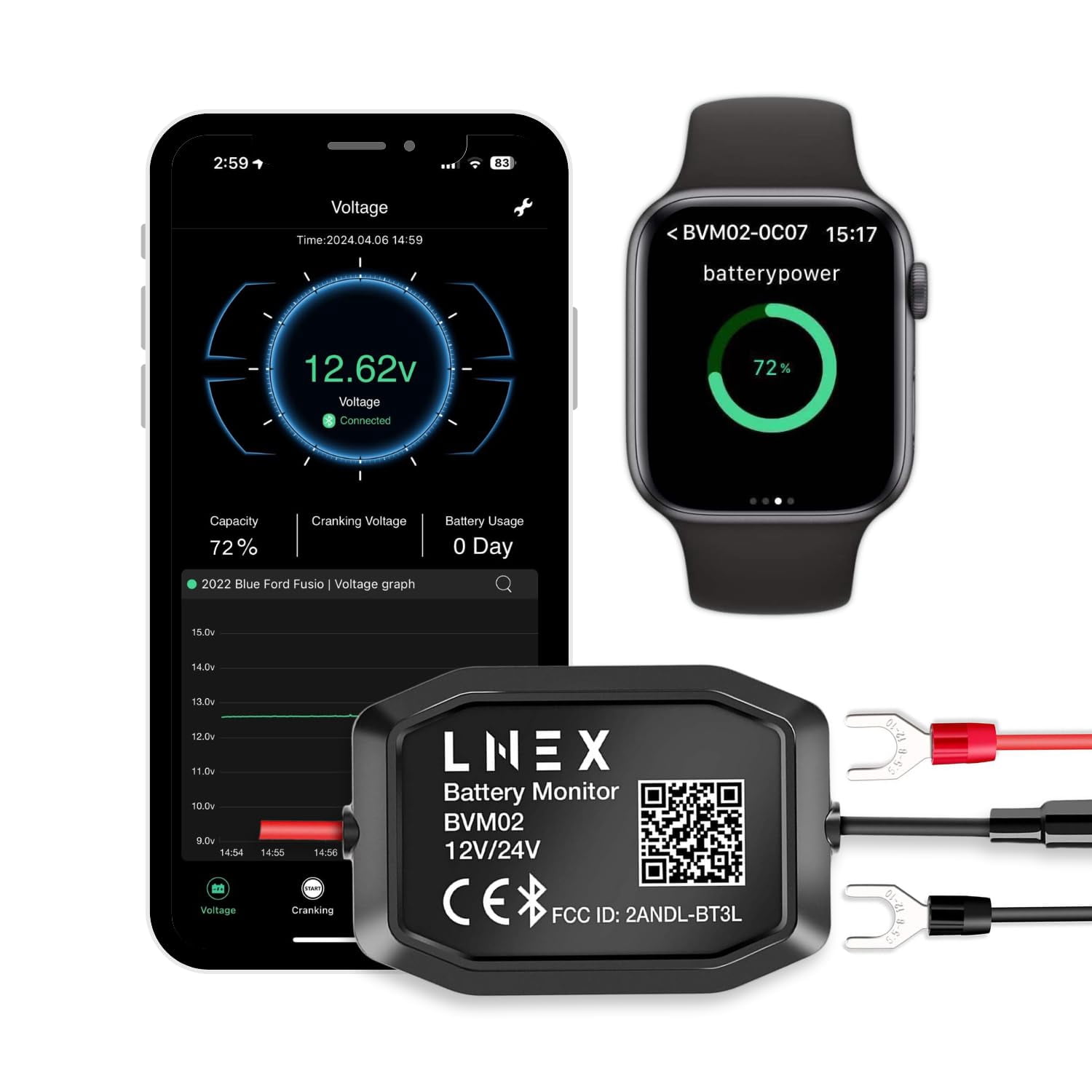 LNEX Bluetooth Battery Monitor，Wireless 12V 24V Automotive Battery Load ...