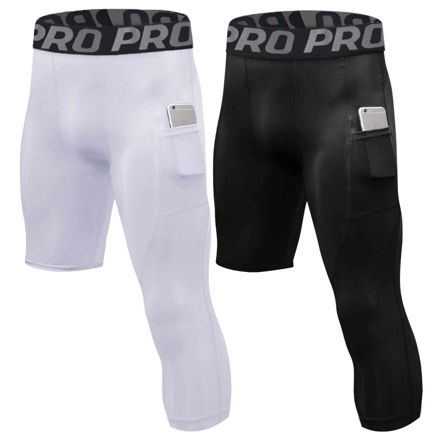 LNFINTDO 1 or 2 Pack One Leg Compression Tights for Basketball Mens 3/4 ...