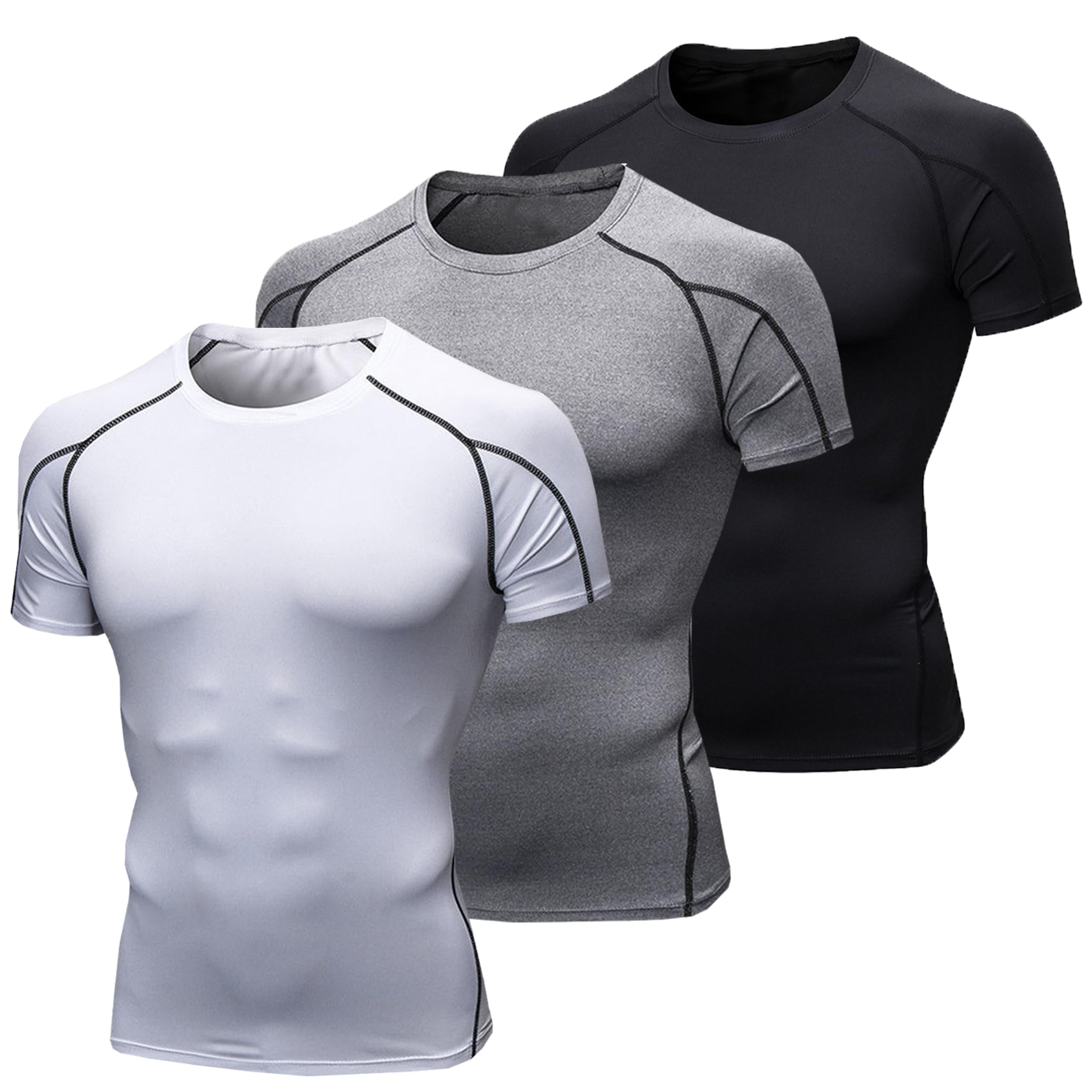 LNFINTDO 3 Pack Men's Compression Shirts for Running Workout Athletic Exercise Quick Dry ...