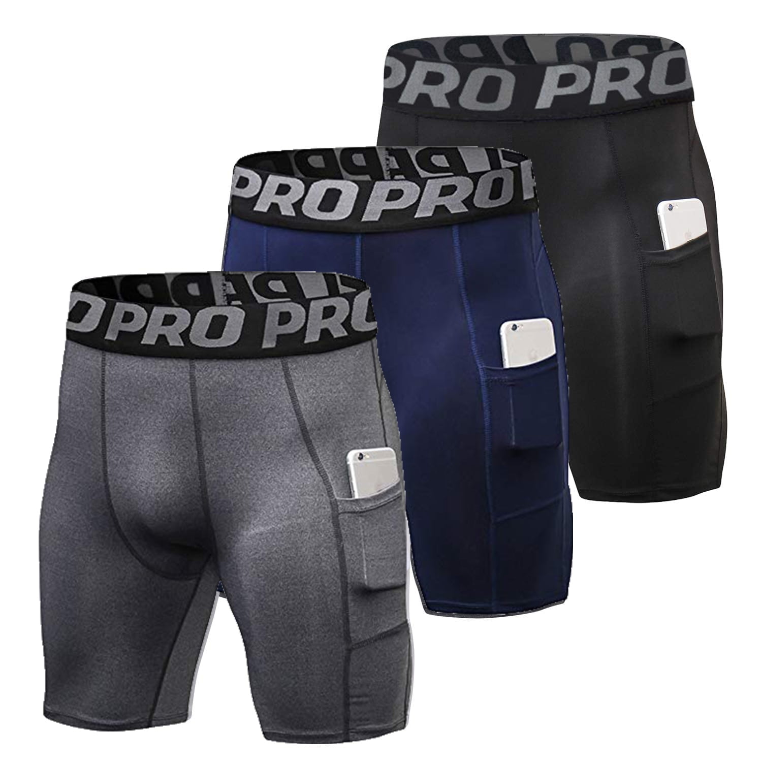 LNFINTDO Compression Shorts Men with Phone Pocket Athletic Spandex ...