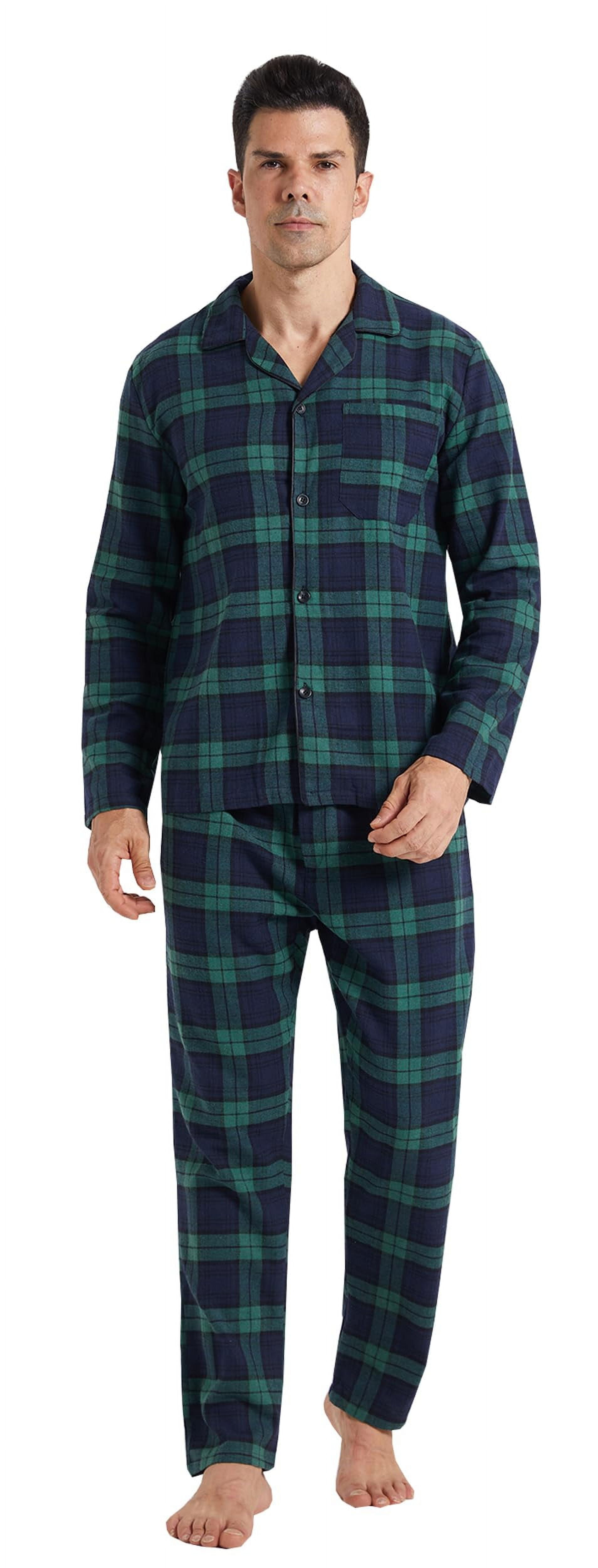 LNFINTDO Mens Flannel Pajama Sets Plaid Cotton Pajamas Pjs Set Button ...
