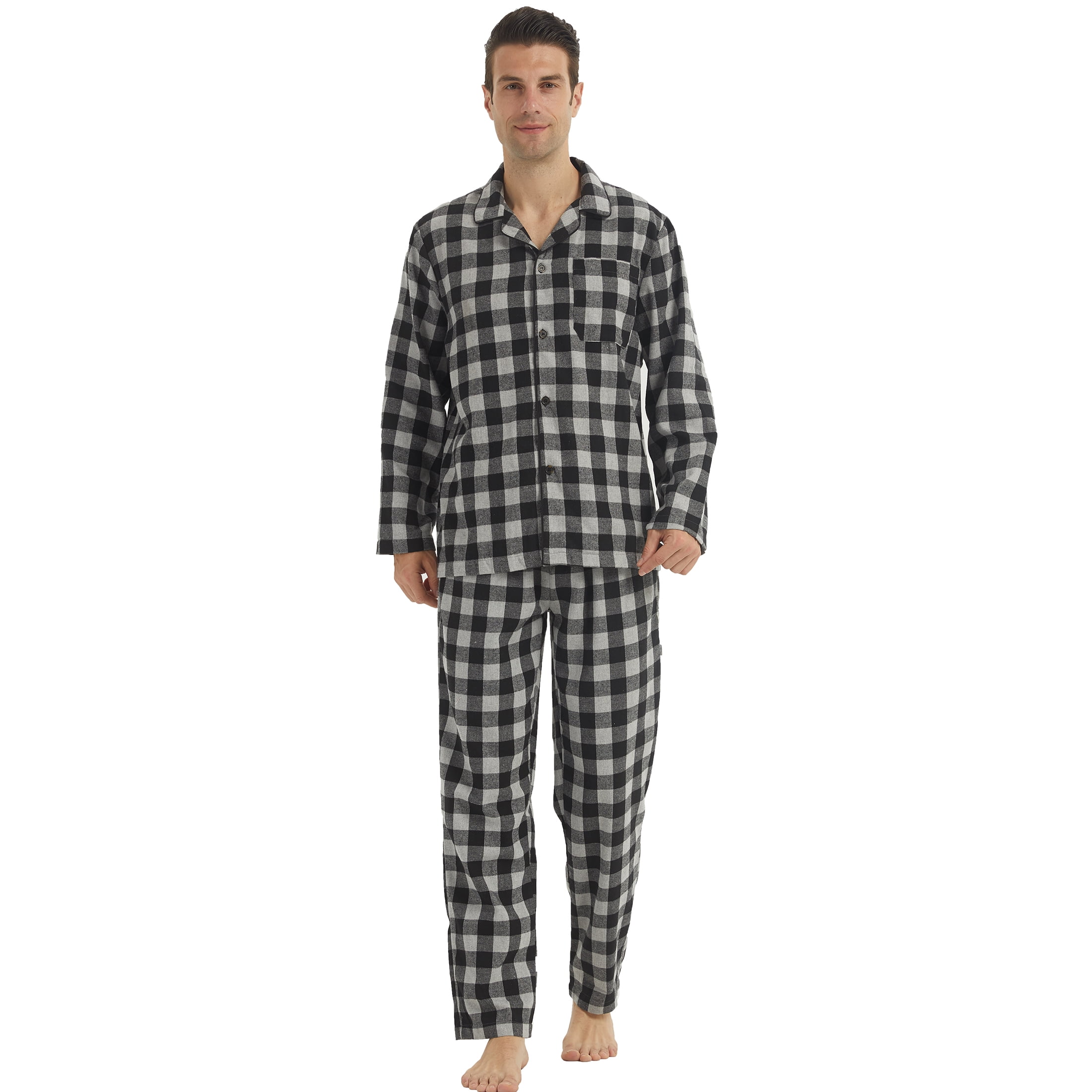 LNFINTDO Mens Flannel Pajama Sets Plaid Cotton Pajamas Pjs Set Button ...
