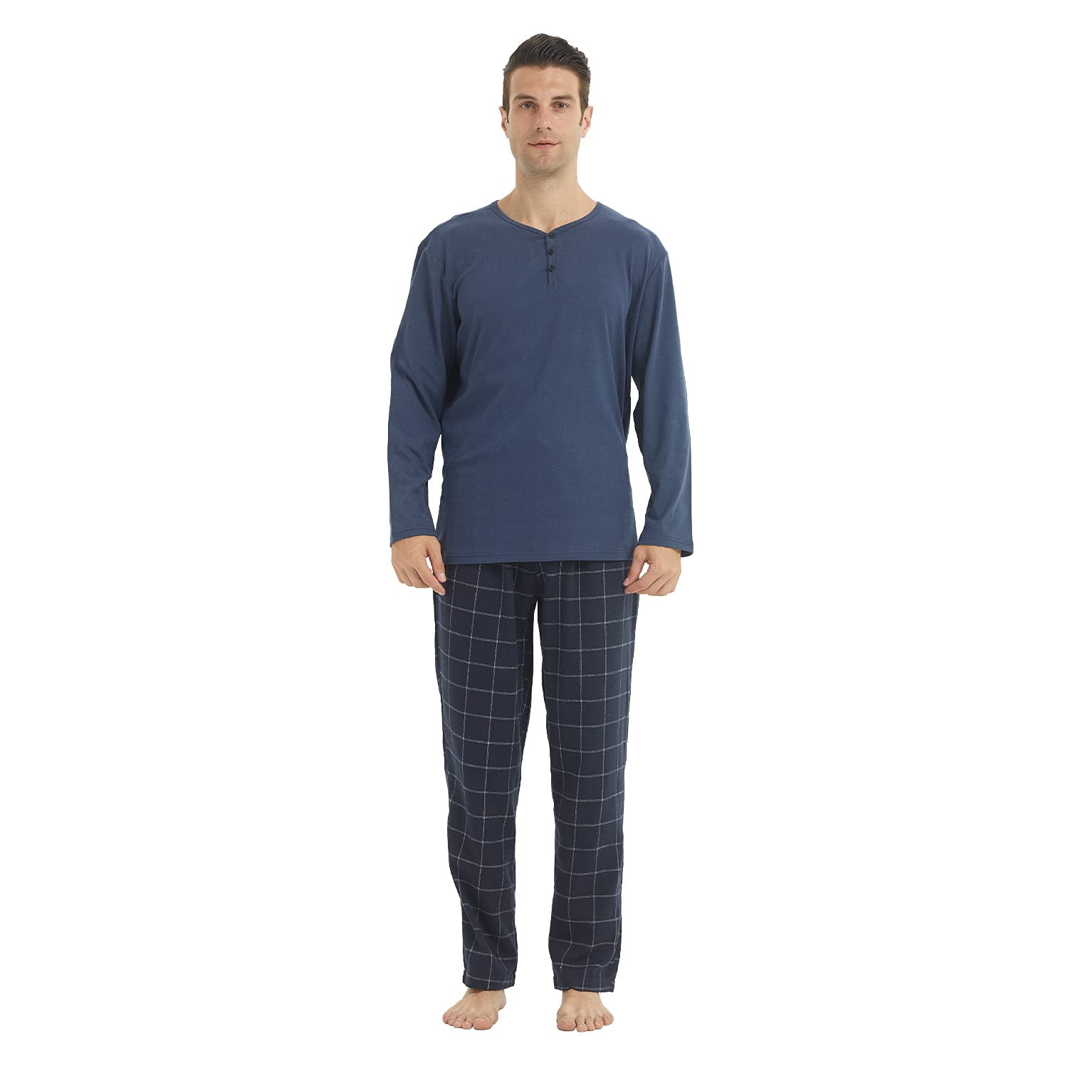 LNFINTDO Mens Pajama Sets Long Sleeve Thermal Shirts Flannel Pajama ...