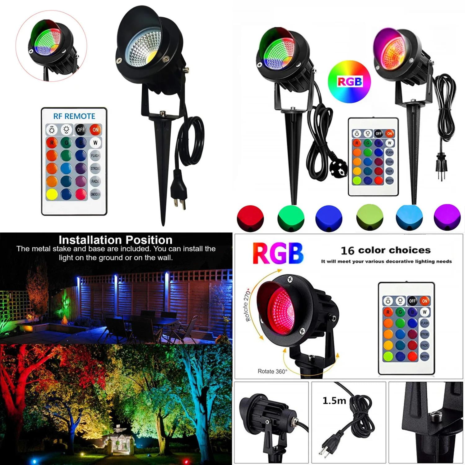 LNGHEJZ 10W Outdoor RGB Garden Lamp Waterproof LED Lawn Light With ...
