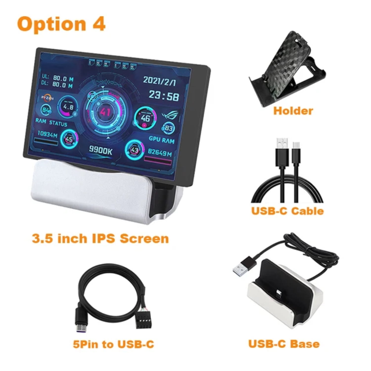 LNGHEJZ 3.5 Inch IPS Smart Screen Type C Secondary Display for PC ...