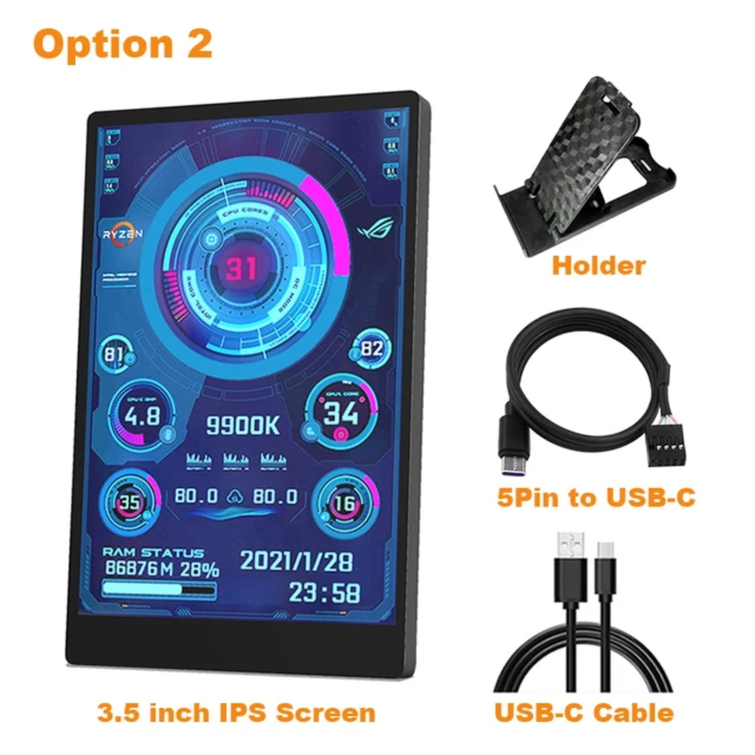 LNGHEJZ 3.5 Inch IPS Smart Screen Type C Secondary Display for PC ...
