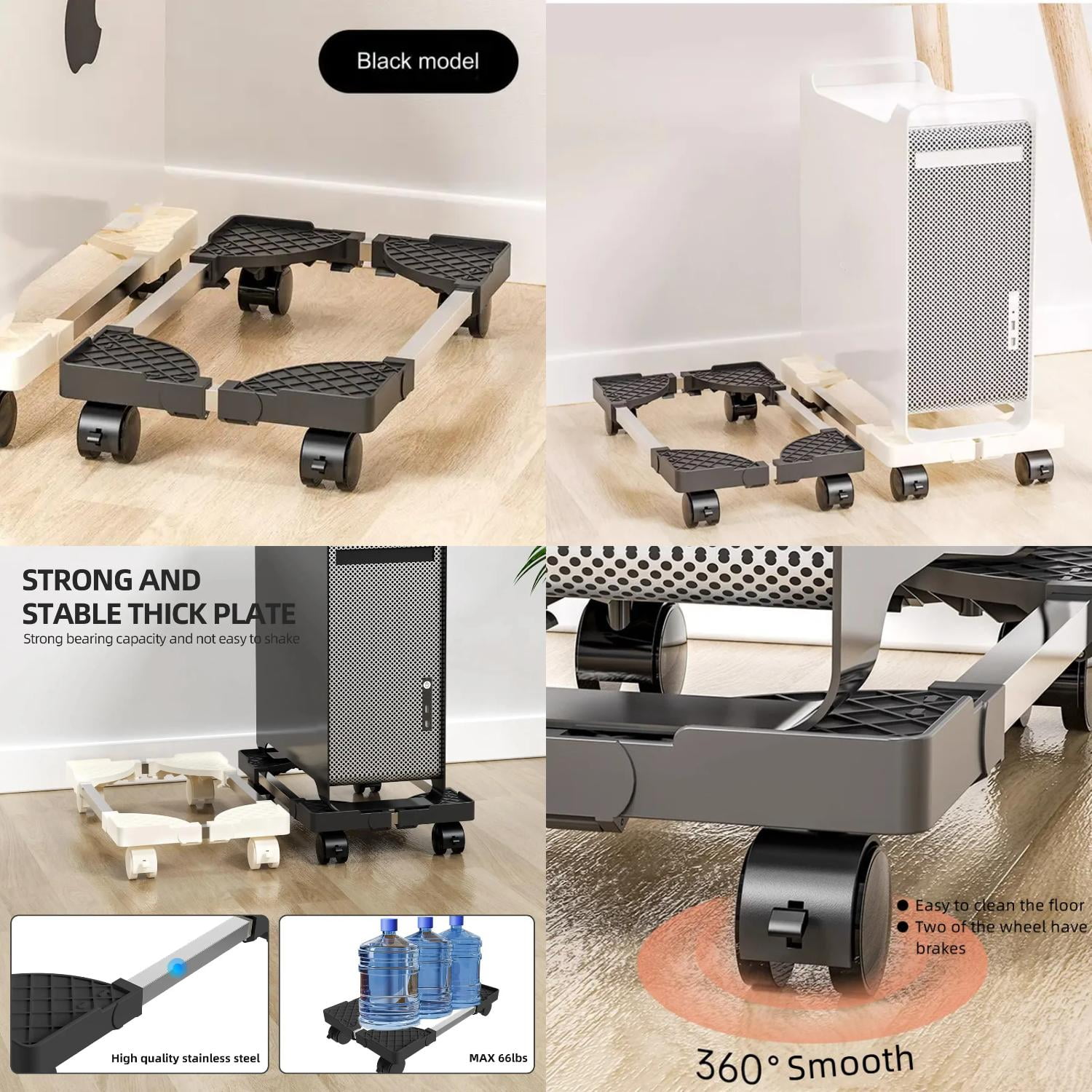 LNGHEJZ Adjustable Computer Tower Stand with 4 Rolling Caster Wheels ...